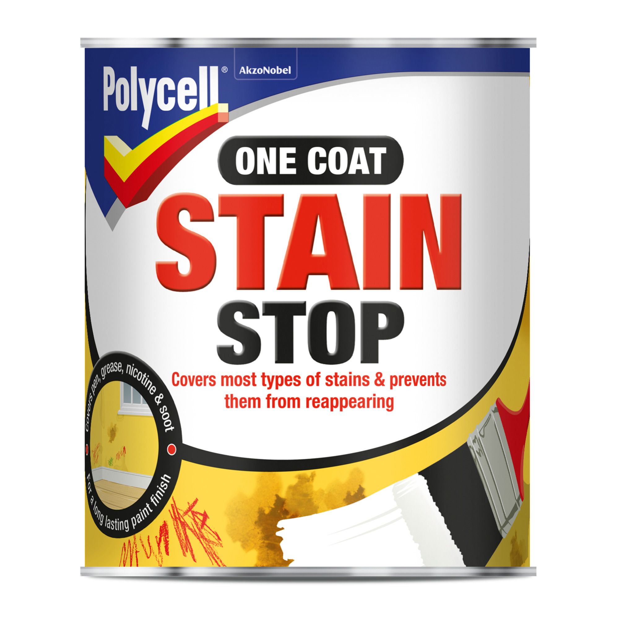 Polycell Stain Stop White Matt Interior & exterior Stain block paint, 1L