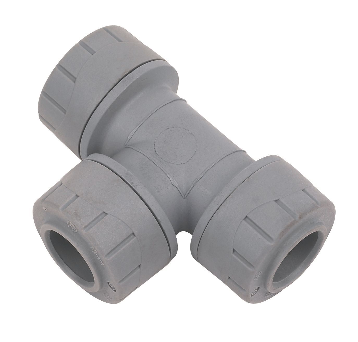 PolyPlumb Grey Push-fit Equal Pipe tee (Dia)15mm x 15mm x 15mm | DIY at B&Q