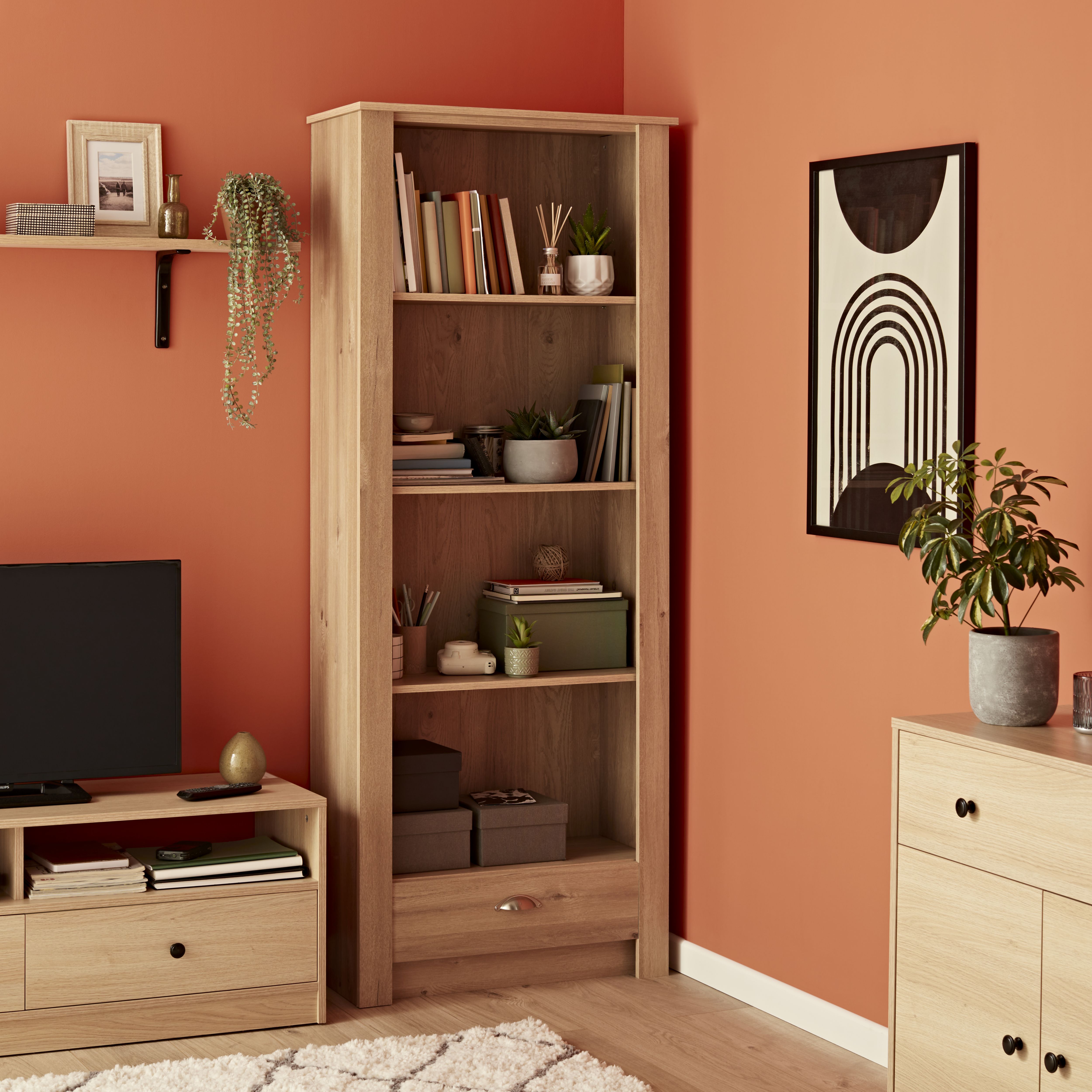 Porthchapel Matt oak effect 1 compartment 3 Shelf Freestanding ...