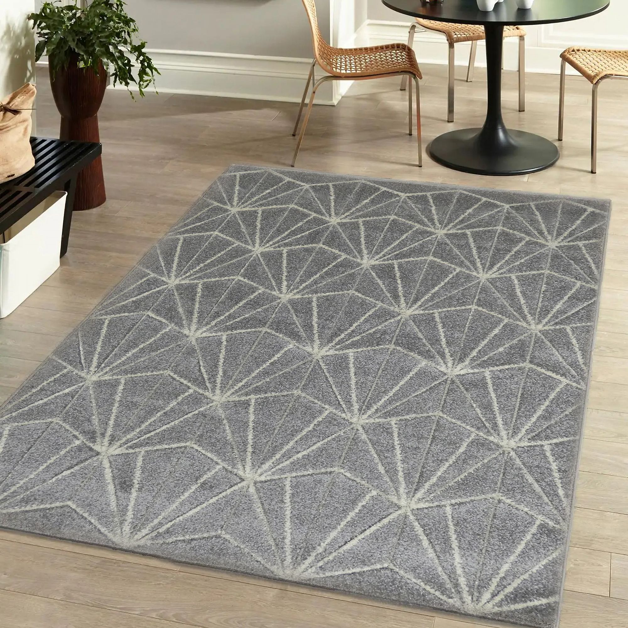 Portland Geometric Grey Rug 230cmx160cm | DIY at B&Q