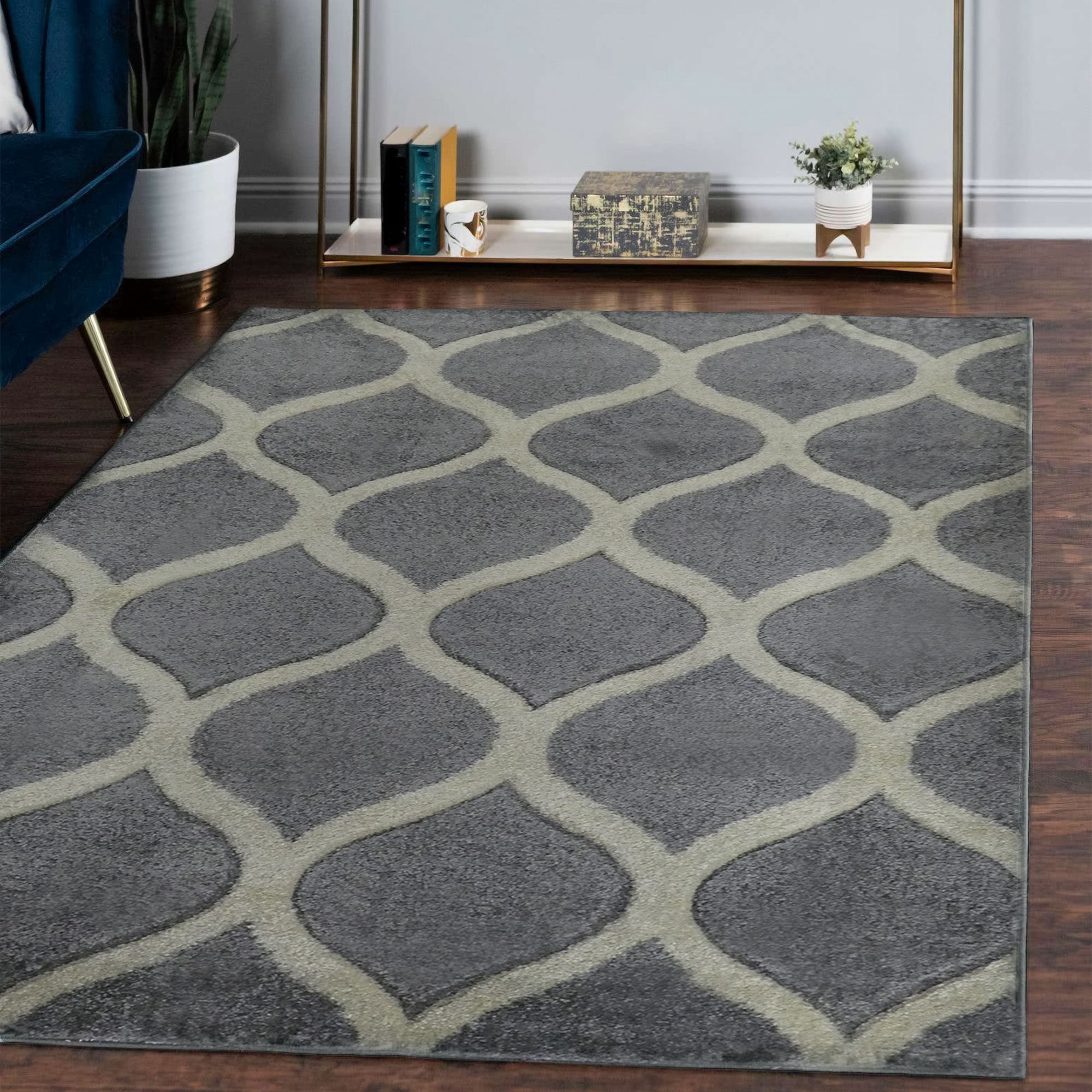 Portland Geometric Grey & White Rug 150cmx80cm | DIY at B&Q