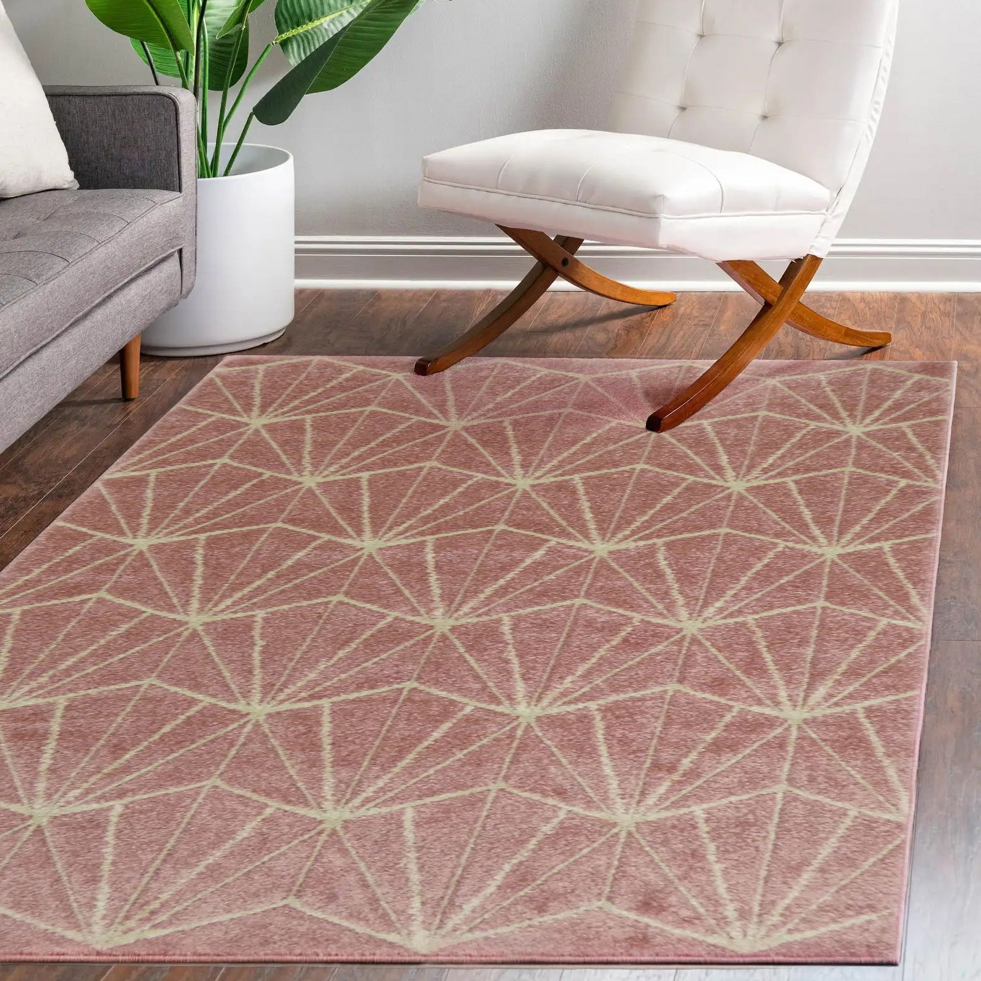 Portland Pink Geometric Medium Rug, (L)170cm x (W)120cm at B&Q