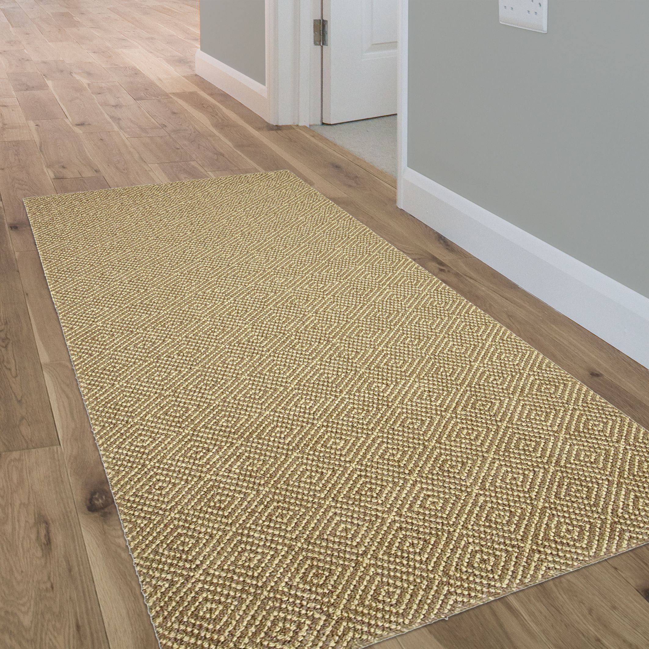 Prague Beige Diamond Heavy duty Mat, 180cm x 67cm