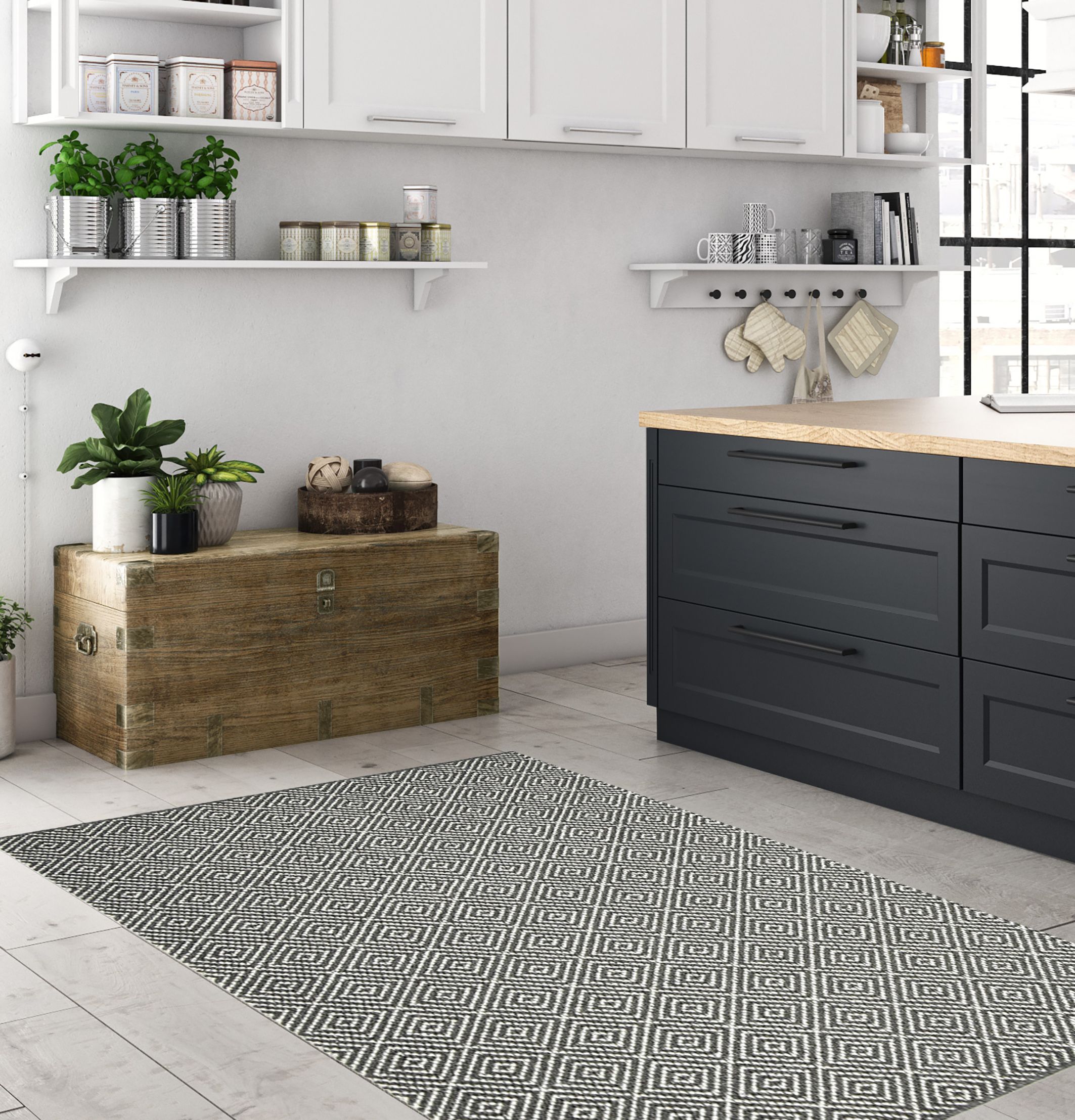 Prague Lead Grey Diamond Heavy duty Mat, 140cm x 80cm