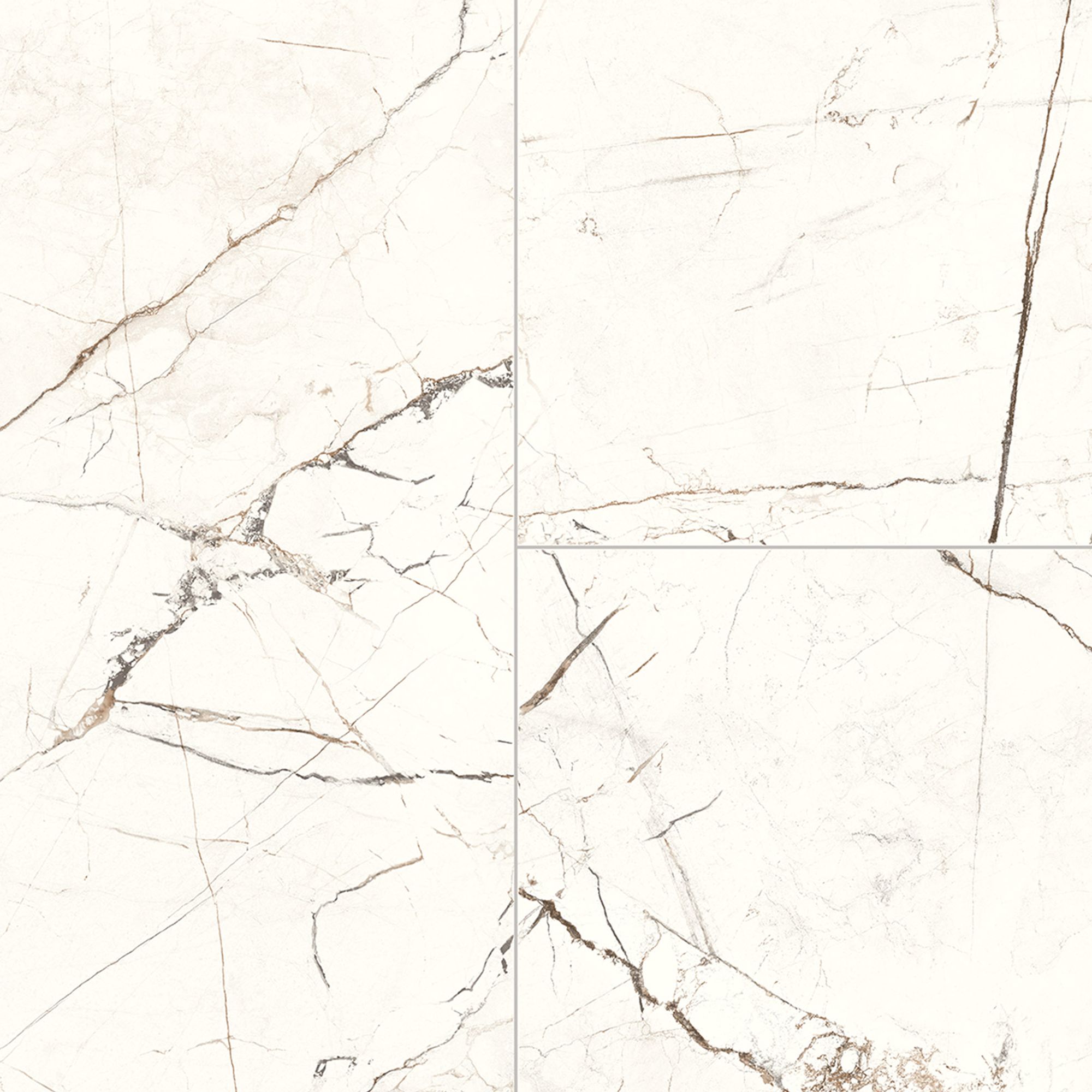 Precut White Marble Tile effect Sheet vinyl, 4m²