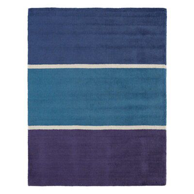 Pregati Striped Blue Rug 230cmx160cm | DIY at B&Q