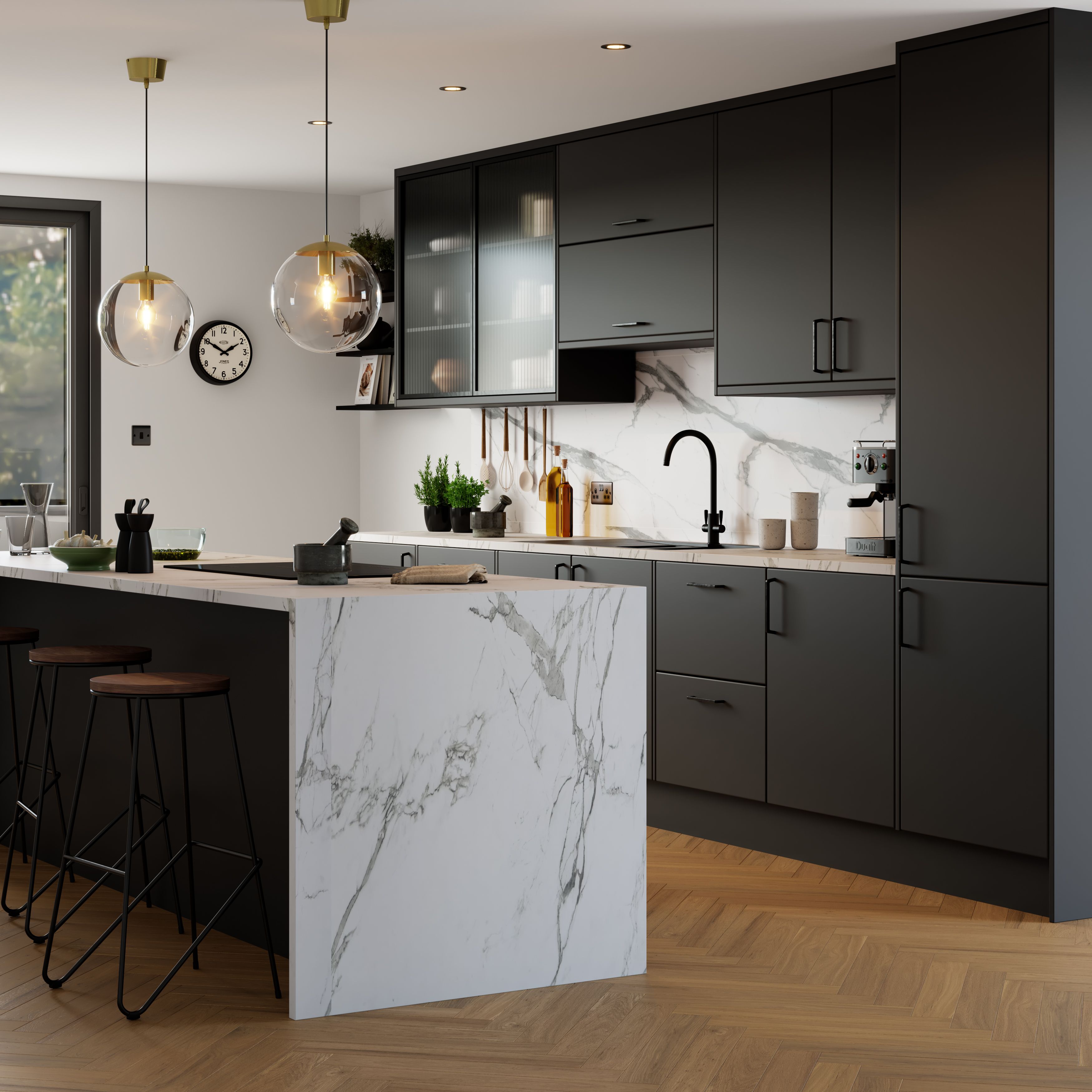 Premium Kitchens Ethos Matt black Modern Highline Cabinet door (W)500mm ...