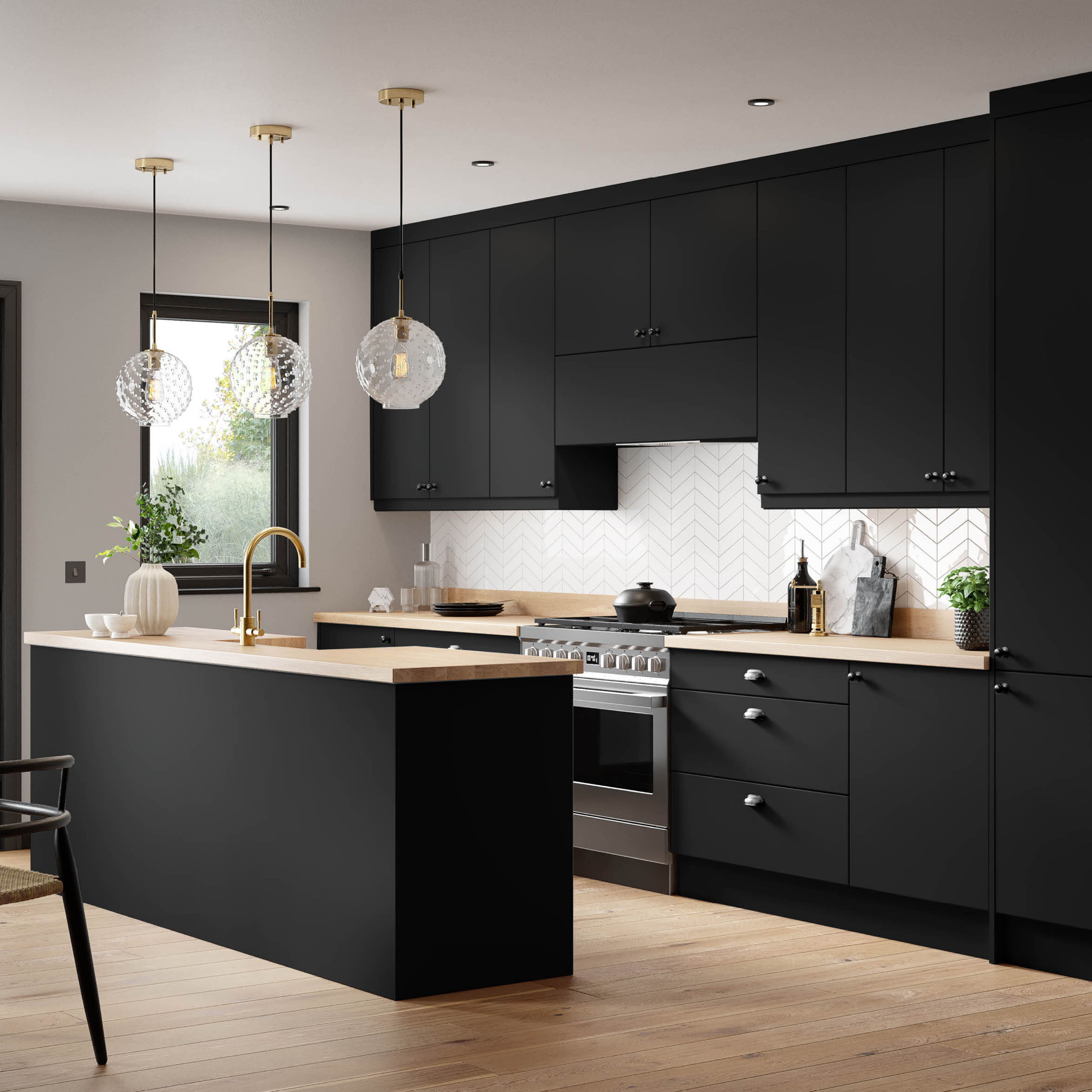 Premium Kitchens Ethos Matt black Standard Clad on base panel (H)900mm ...