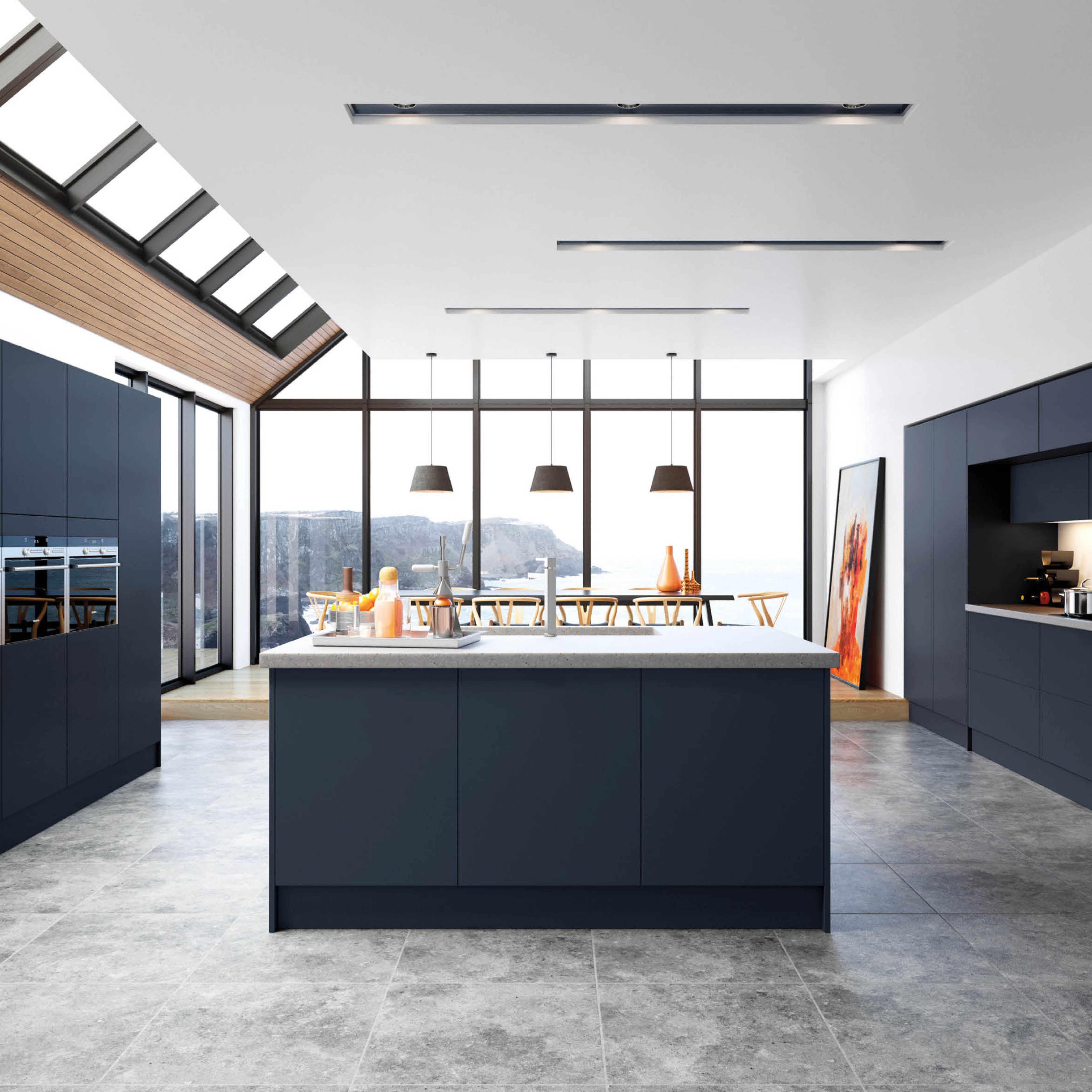 Premium Kitchens Ethos Matt indigo Modern Highline Cabinet door (W ...