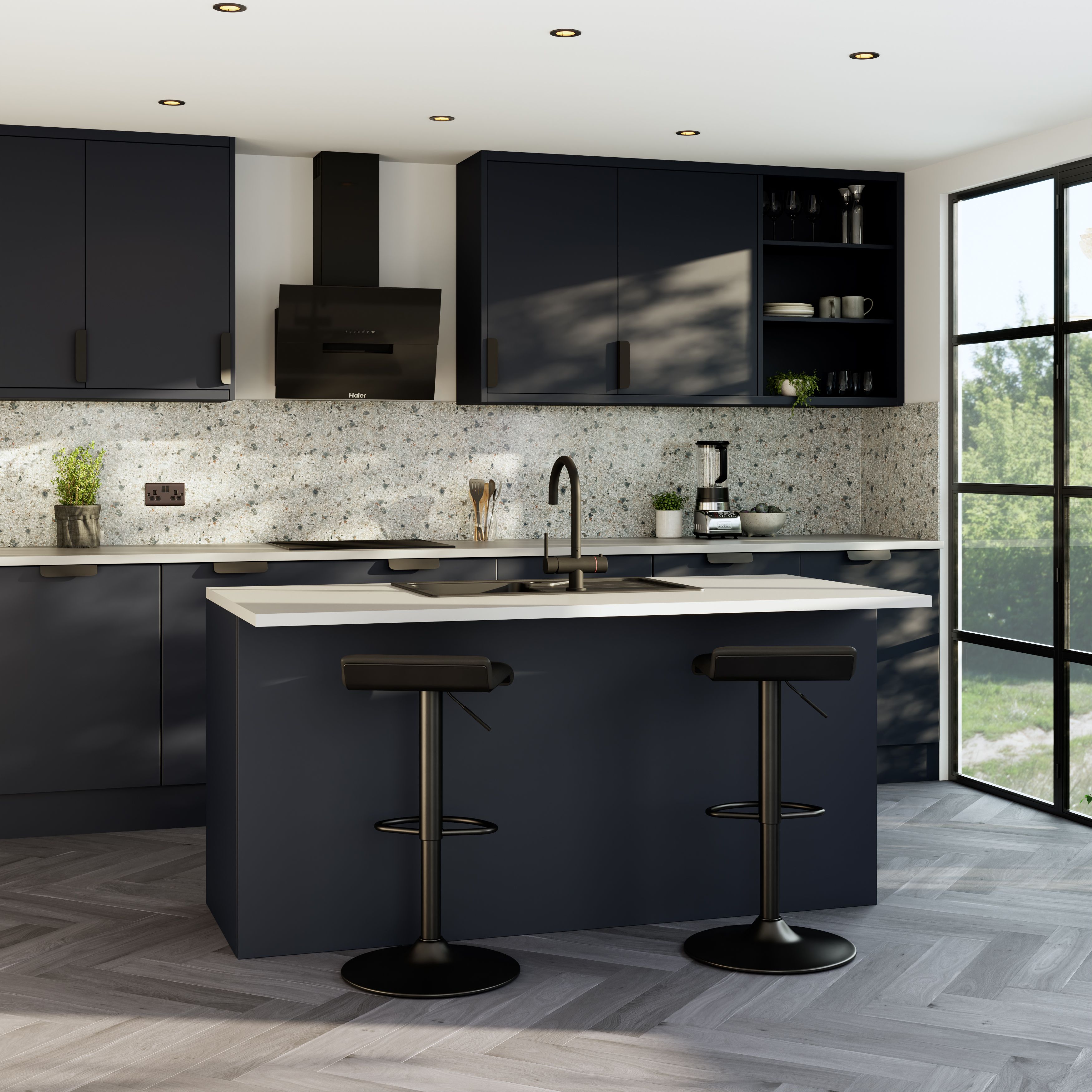 Premium Kitchens Ethos Matt indigo Modern Tall wall Cabinet door (W ...