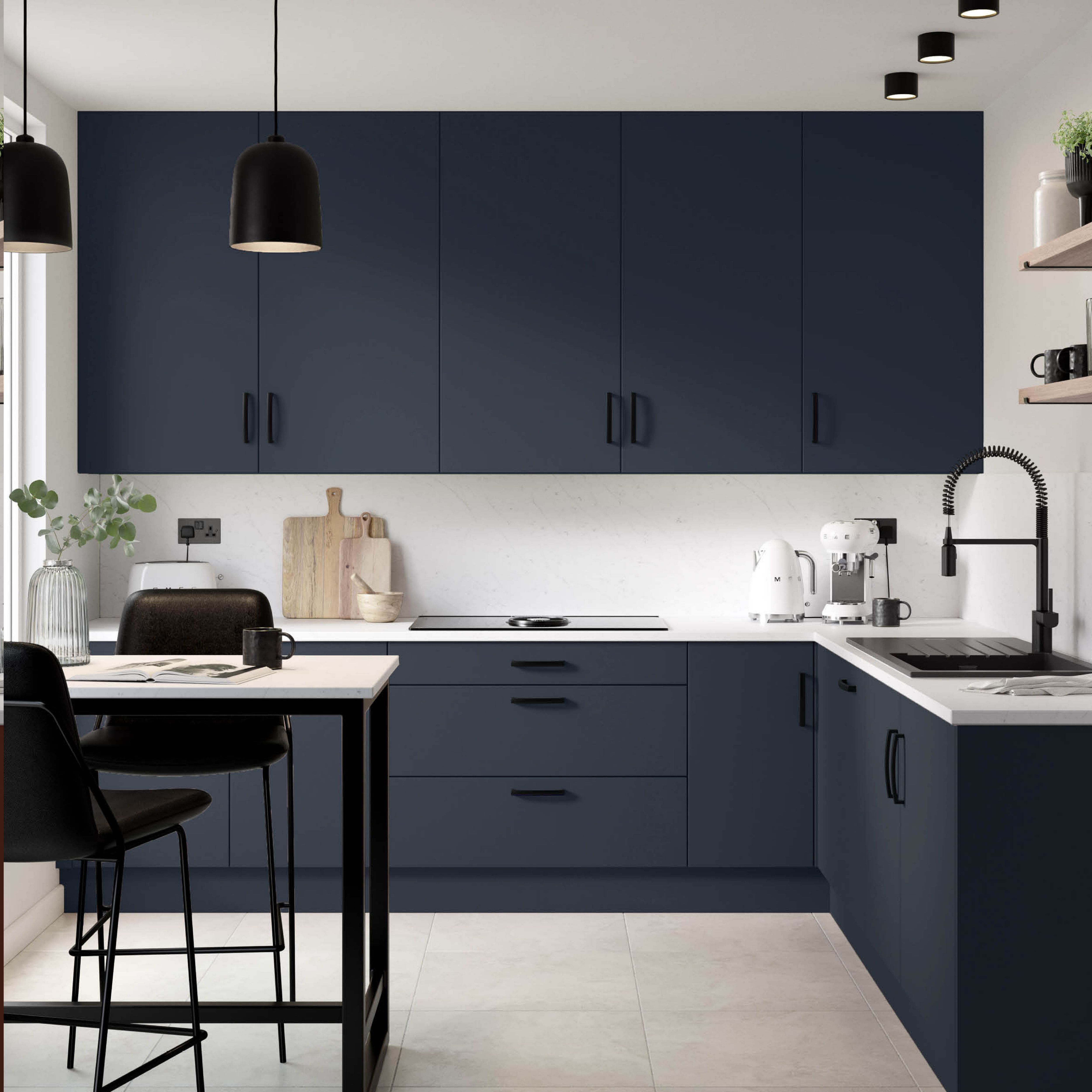 Premium Kitchens Ethos Matt indigo Standard Clad on wall panel (H)960mm ...
