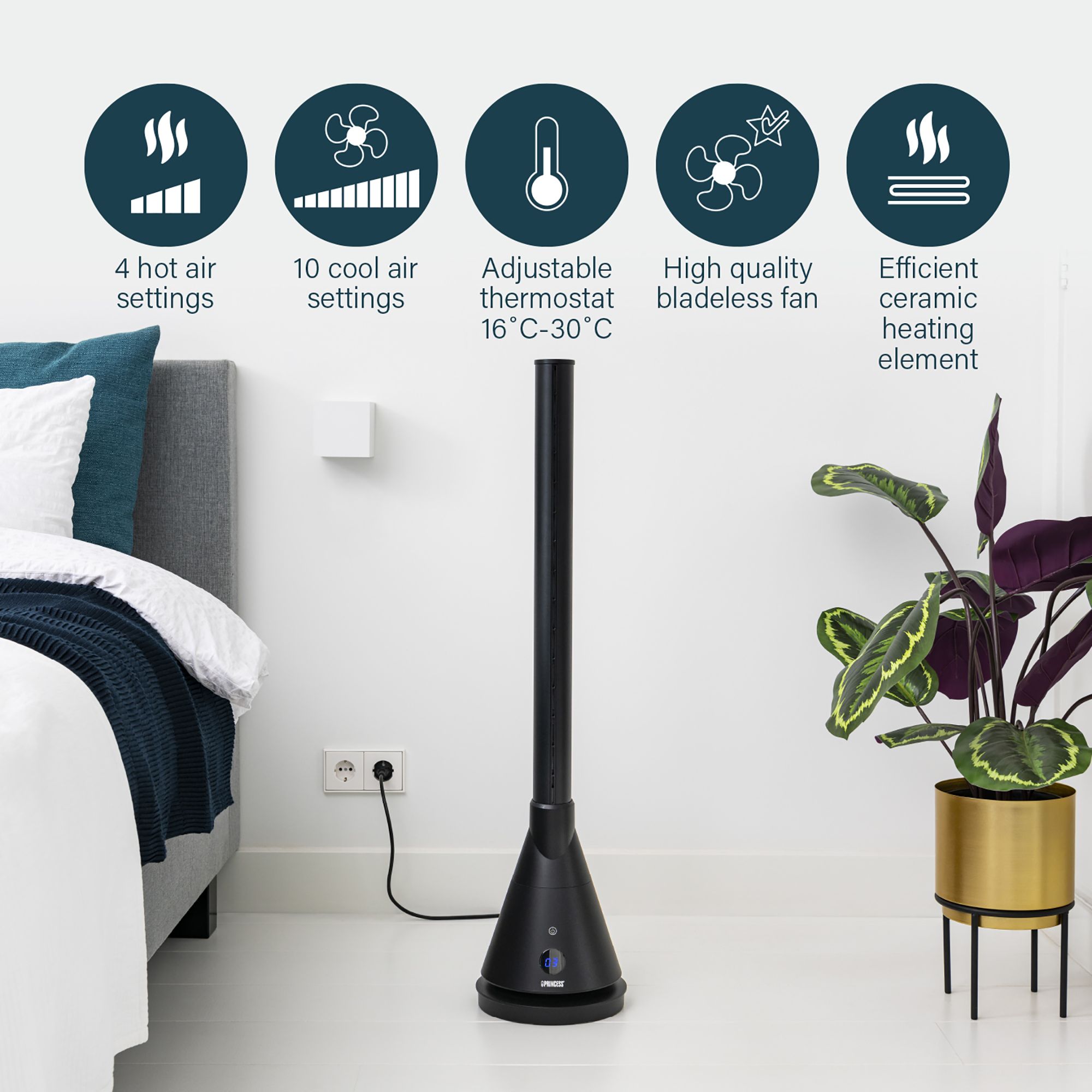 Princess 2 in 1 Smart Black 10-speed Tower fan