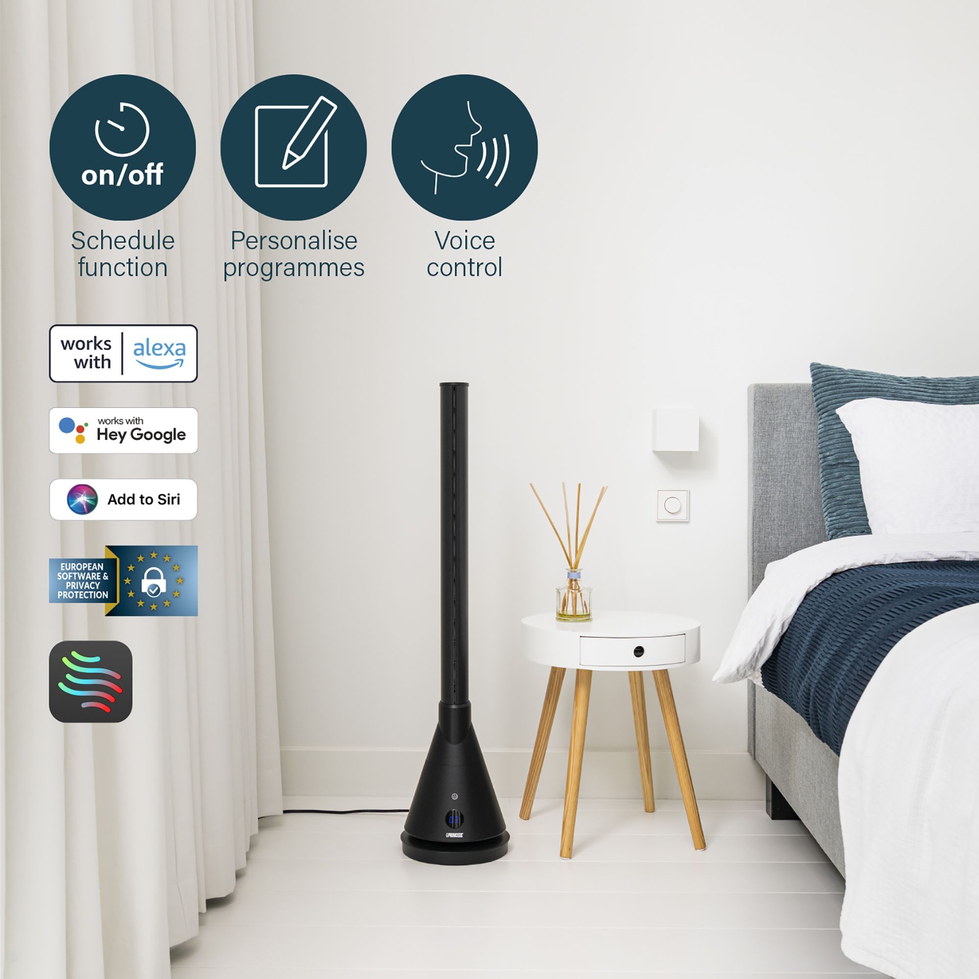 Princess 2 in 1 Smart Black 10-speed Tower fan