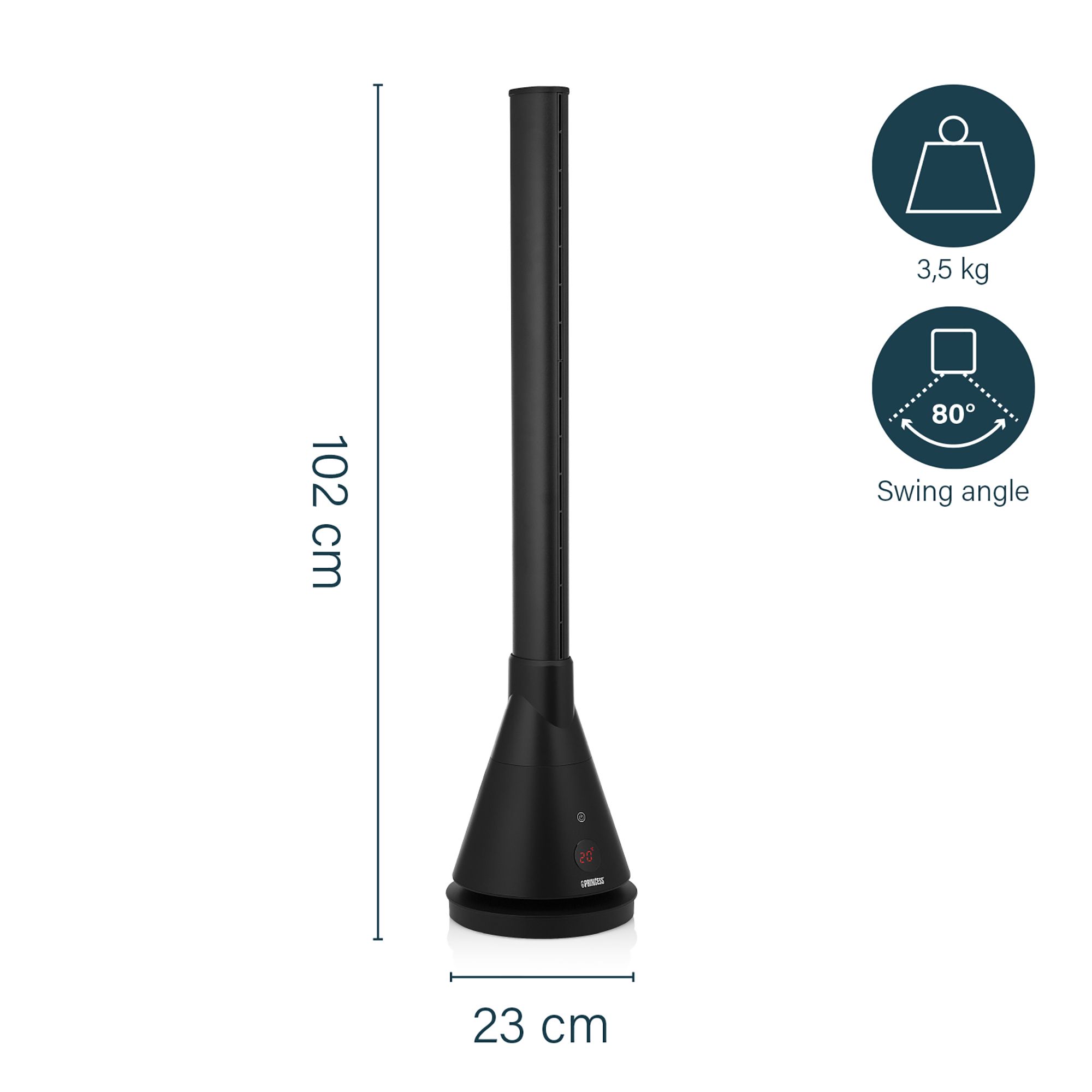 Princess 2 in 1 Smart Black 10-speed Tower fan
