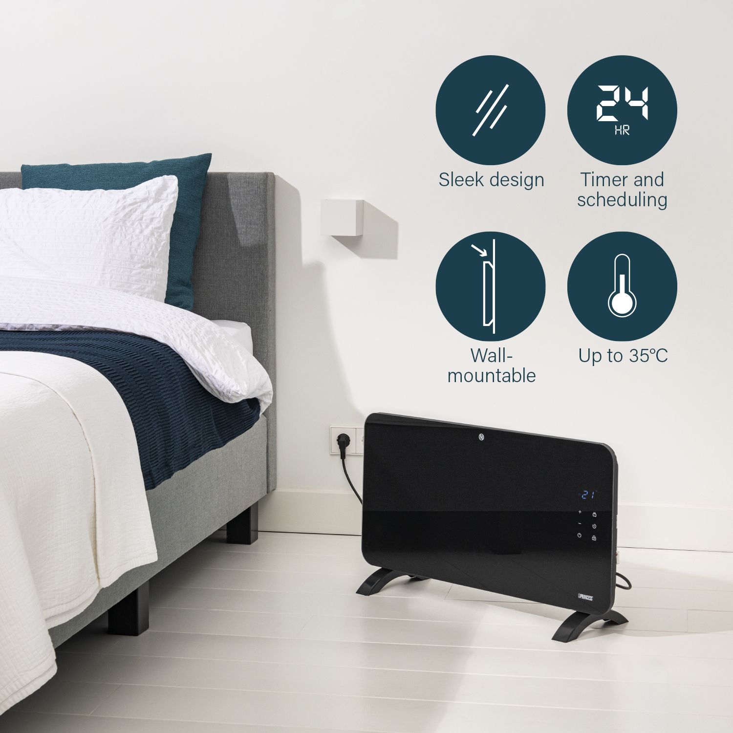 Princess Electric 1500W Black Smart Panel heater