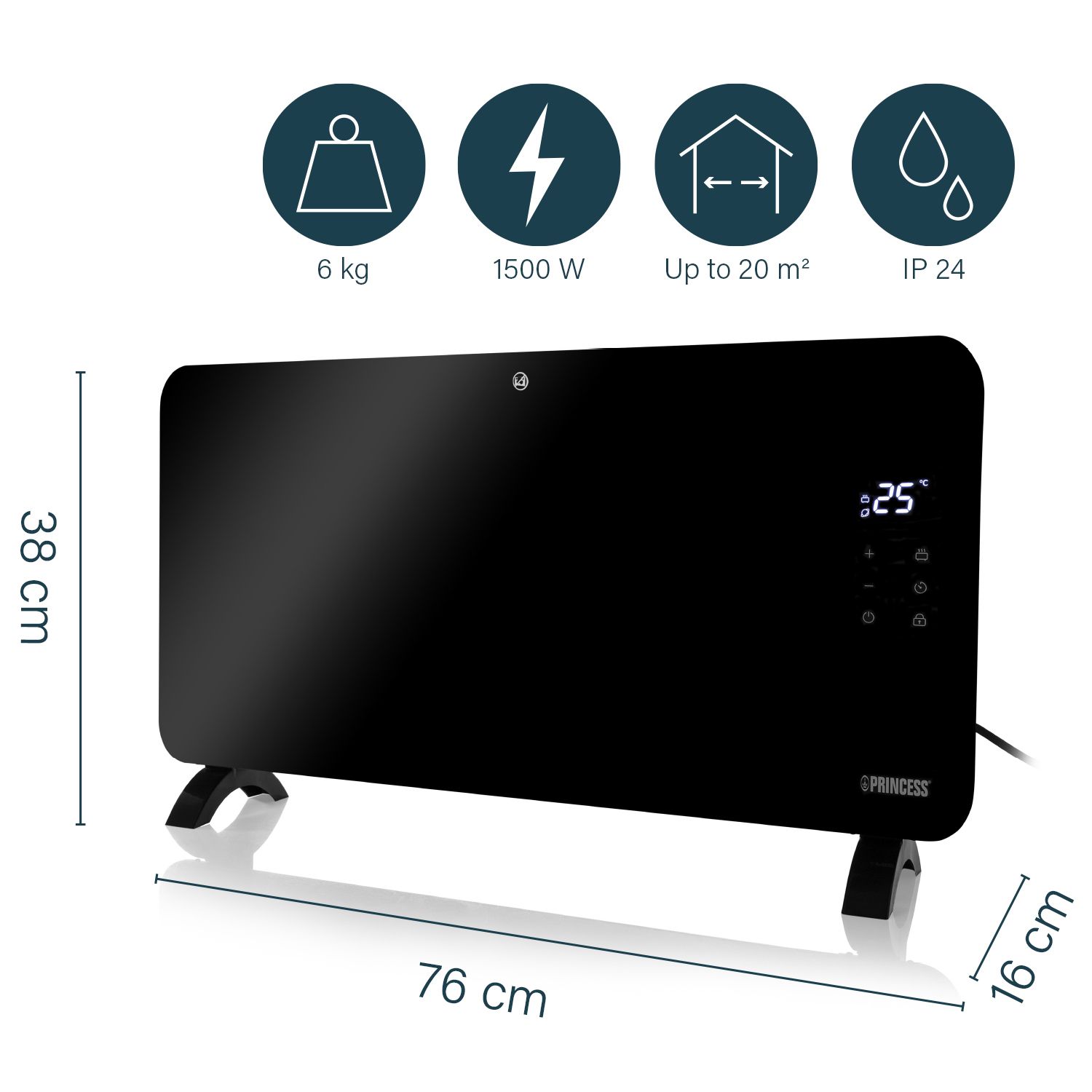 Princess Electric 1500W Black Smart Panel heater