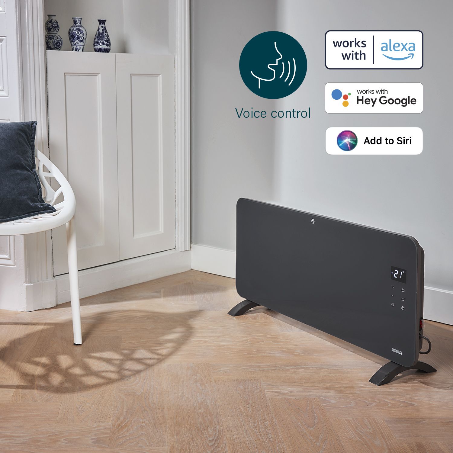 Princess Electric Smart Wi-Fi 1500W Grey Convector Panel heater
