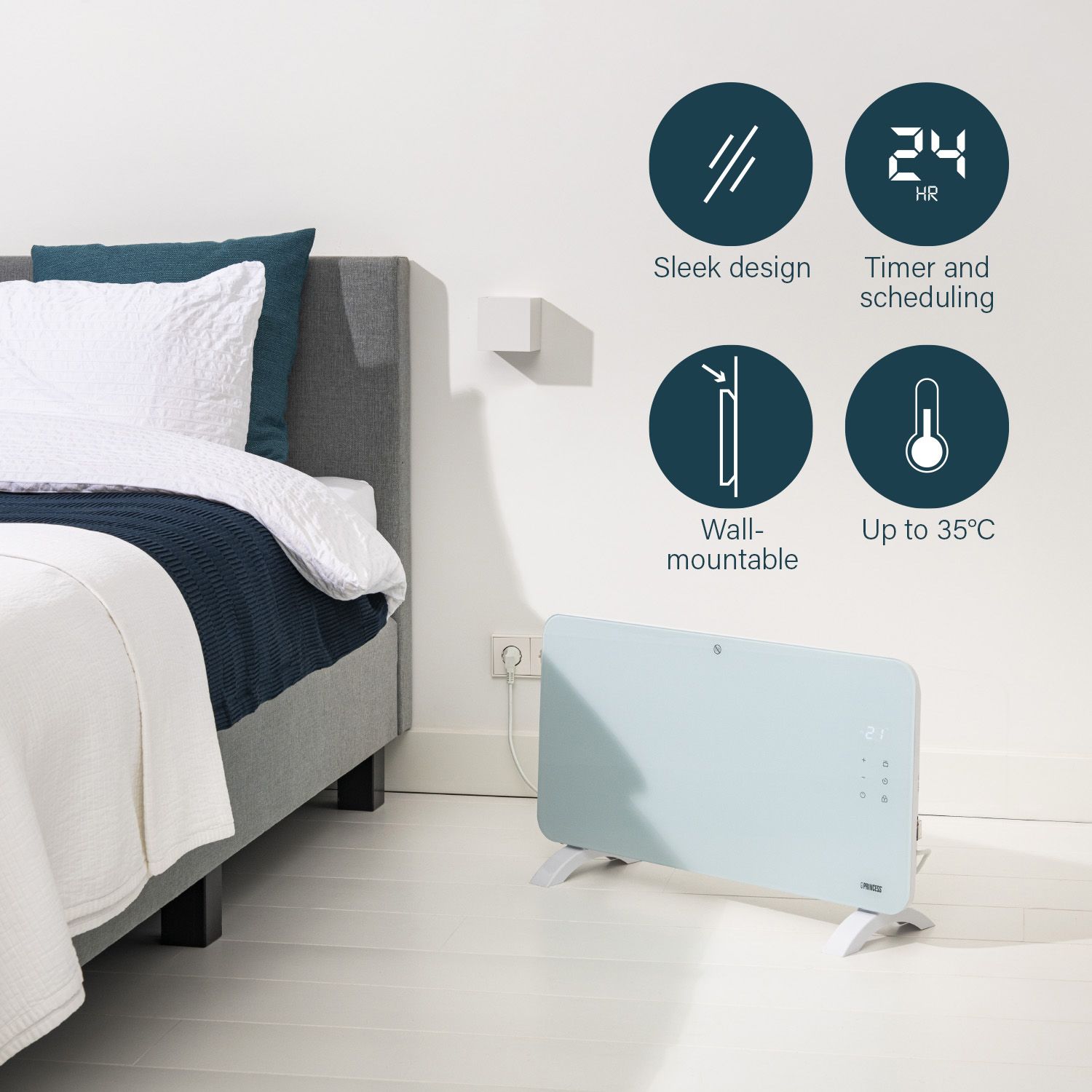 Princess Electric Smart Wi-Fi 1500W White Convector Panel heater