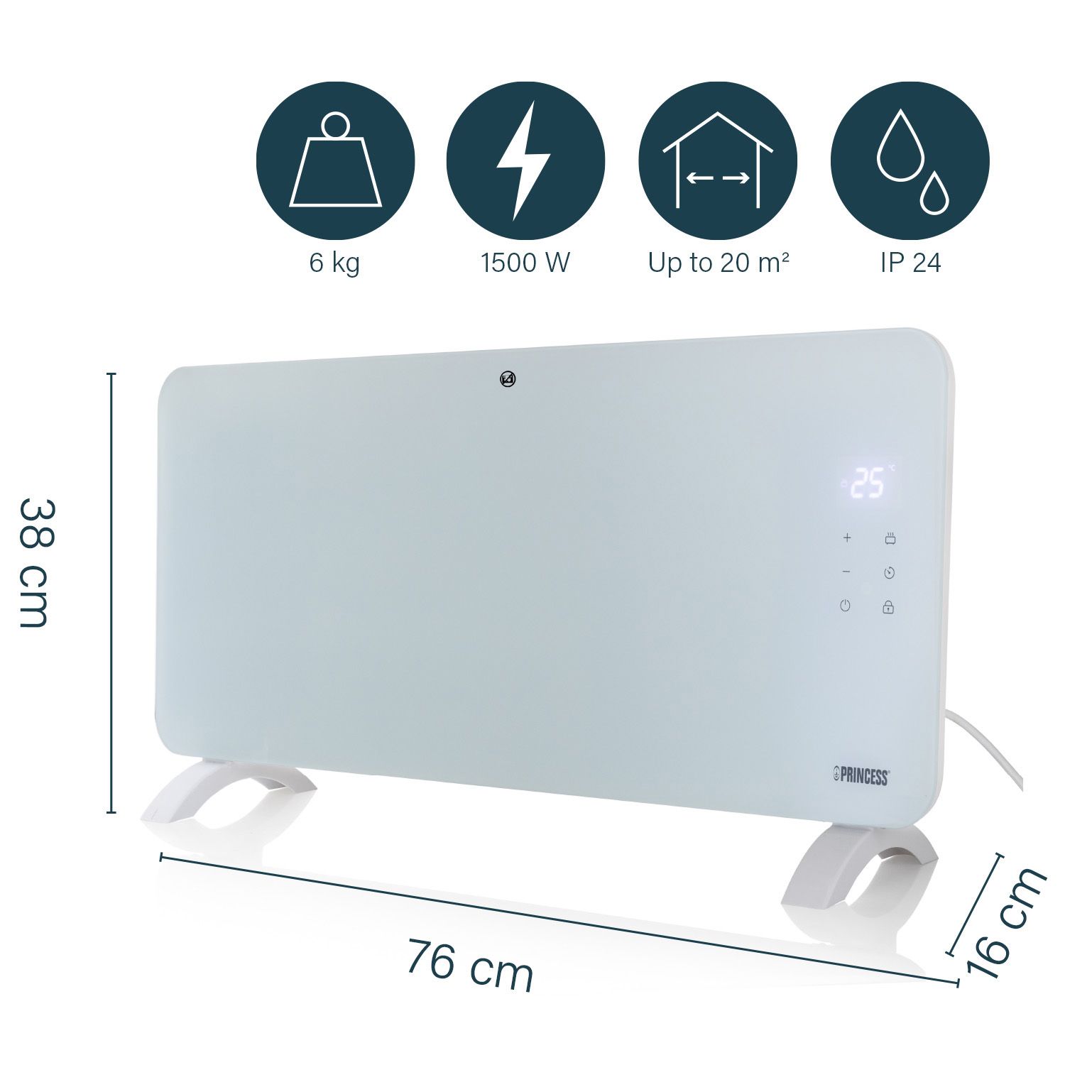 Princess Electric Smart Wi-Fi 1500W White Convector Panel heater