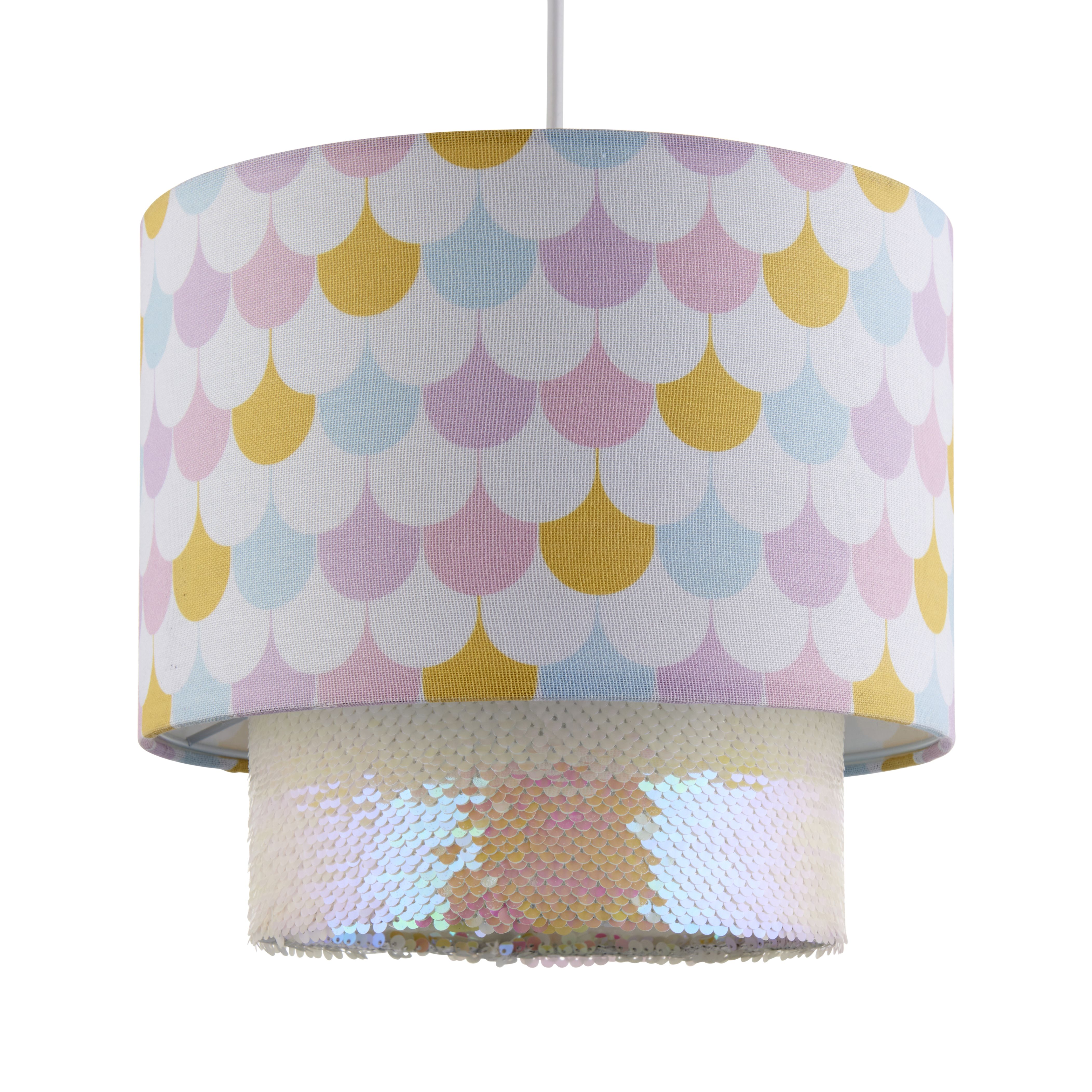 Printed Multicolour Glitter effect Mermaid Cylinder Light shade (D)25cm
