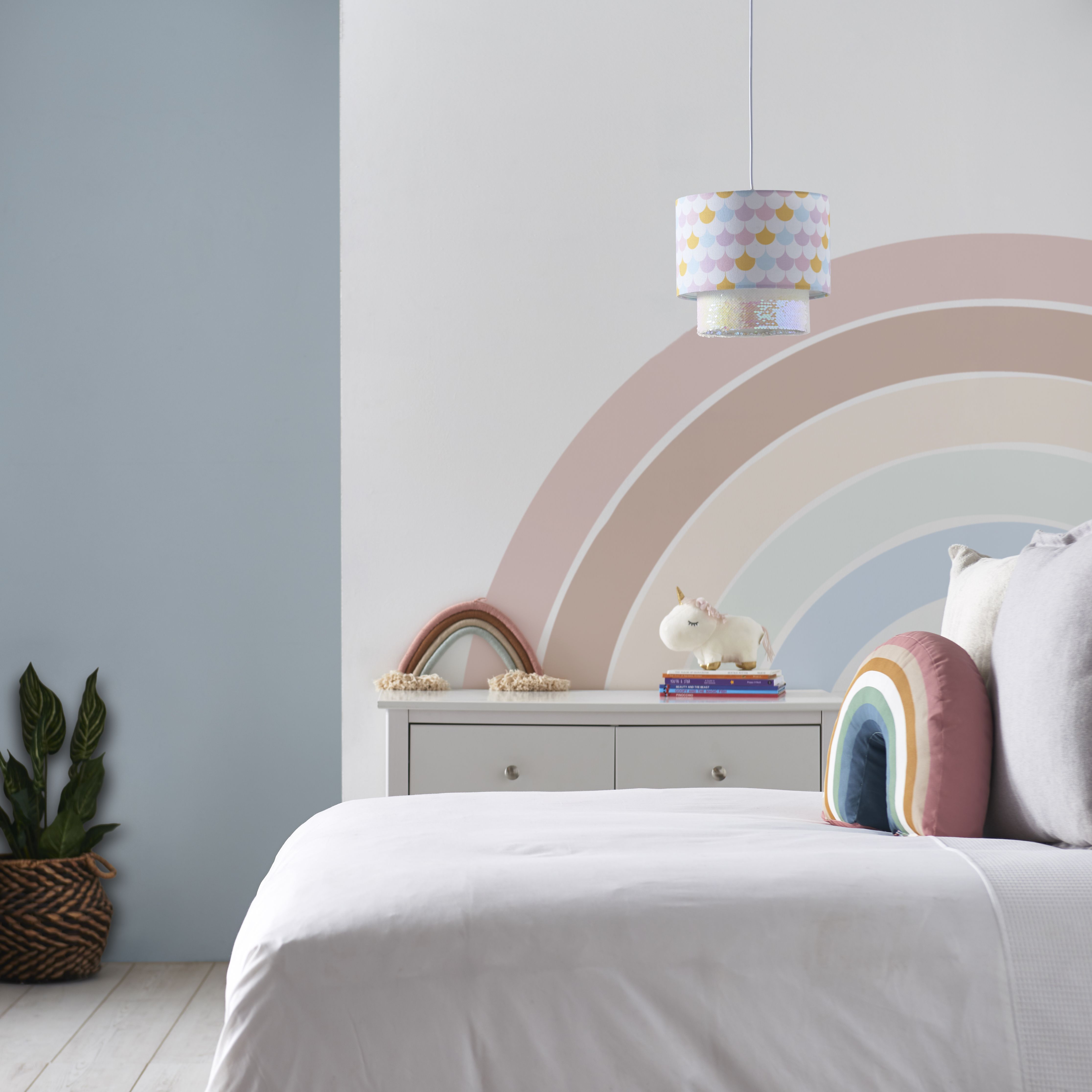 Printed Multicolour Glitter effect Mermaid Cylinder Light shade (D)25cm