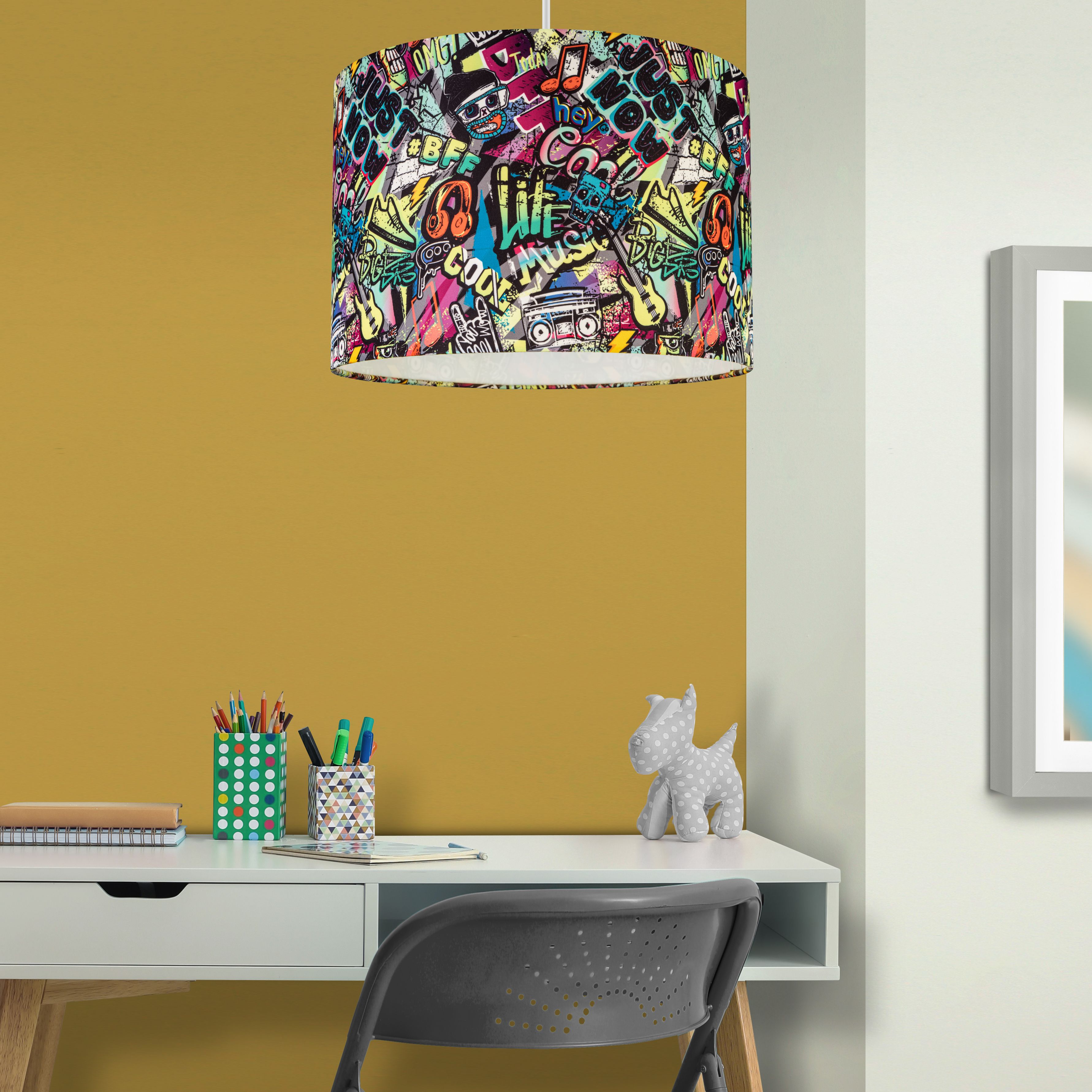 Printed Multicoloured Graffiti Cylinder Lamp shade (D)30cm