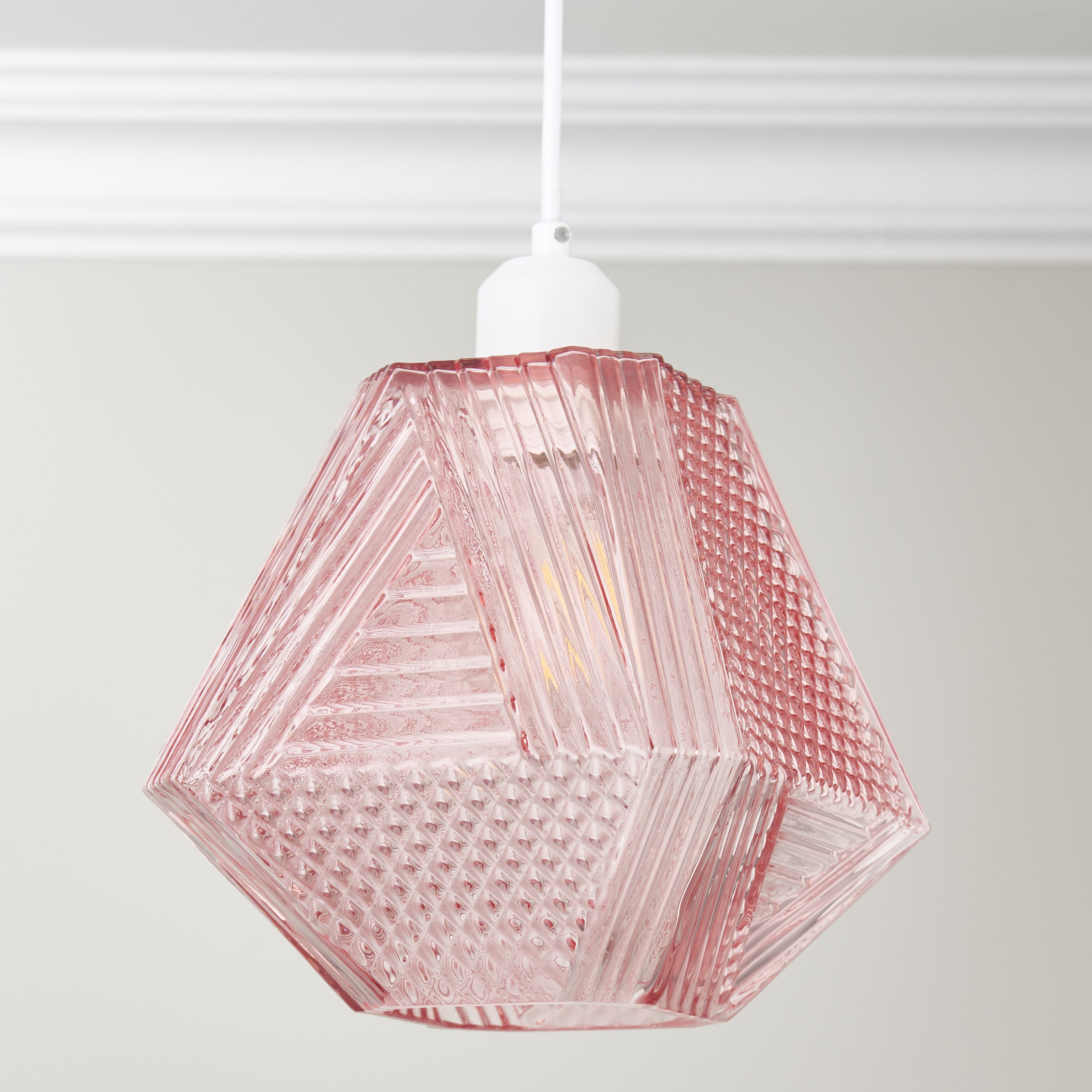Prism Textured Pink LED Pendant ceiling light, (Dia)200mm | DIY at B&Q