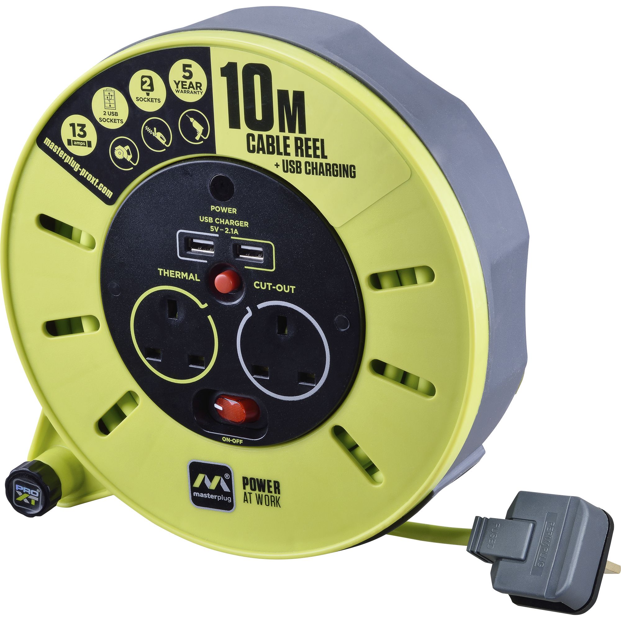 PRO XT 2 socket Cable reel with USBs, 10m