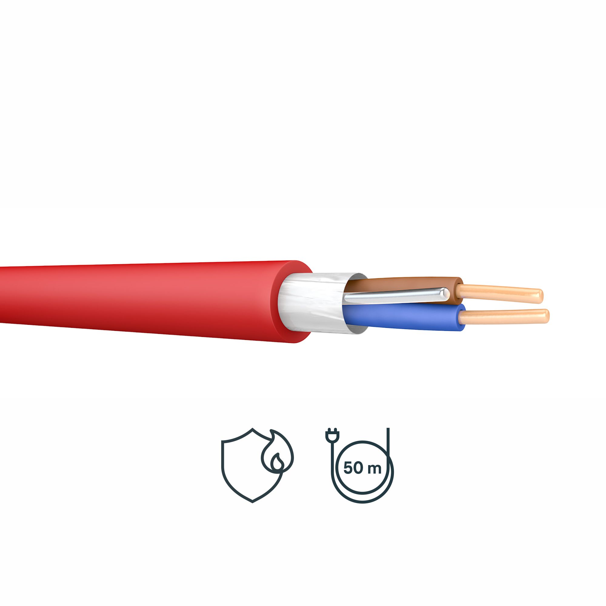PRYSMIAN FP200 RED 2 CORE FIRE RESISTANT CABLE, 2.5MM² X 50M