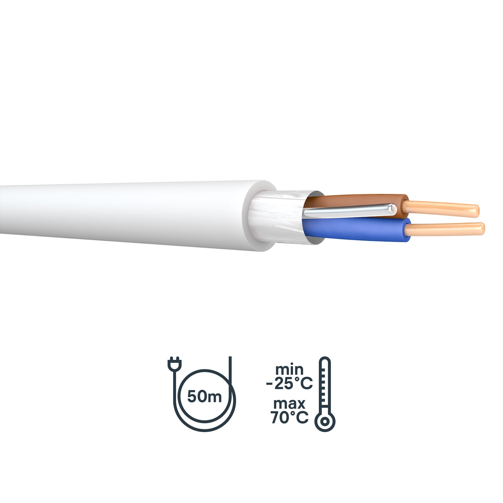 Prysmian FP200 White 2 core Fire resistant cable, 1.5mm² x 50m
