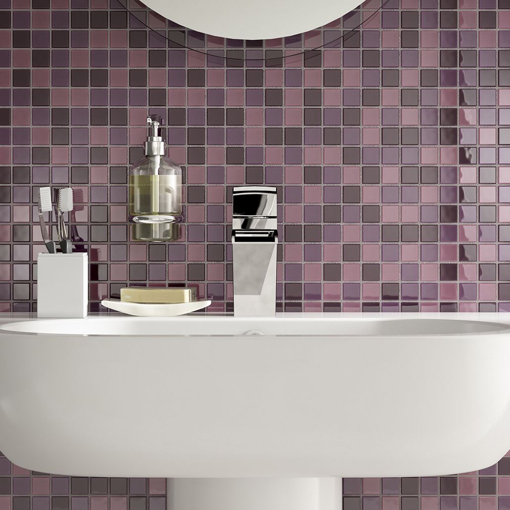 Purple Glass Mosaic tile, (L)300mm (W)300mm | DIY at B&Q
