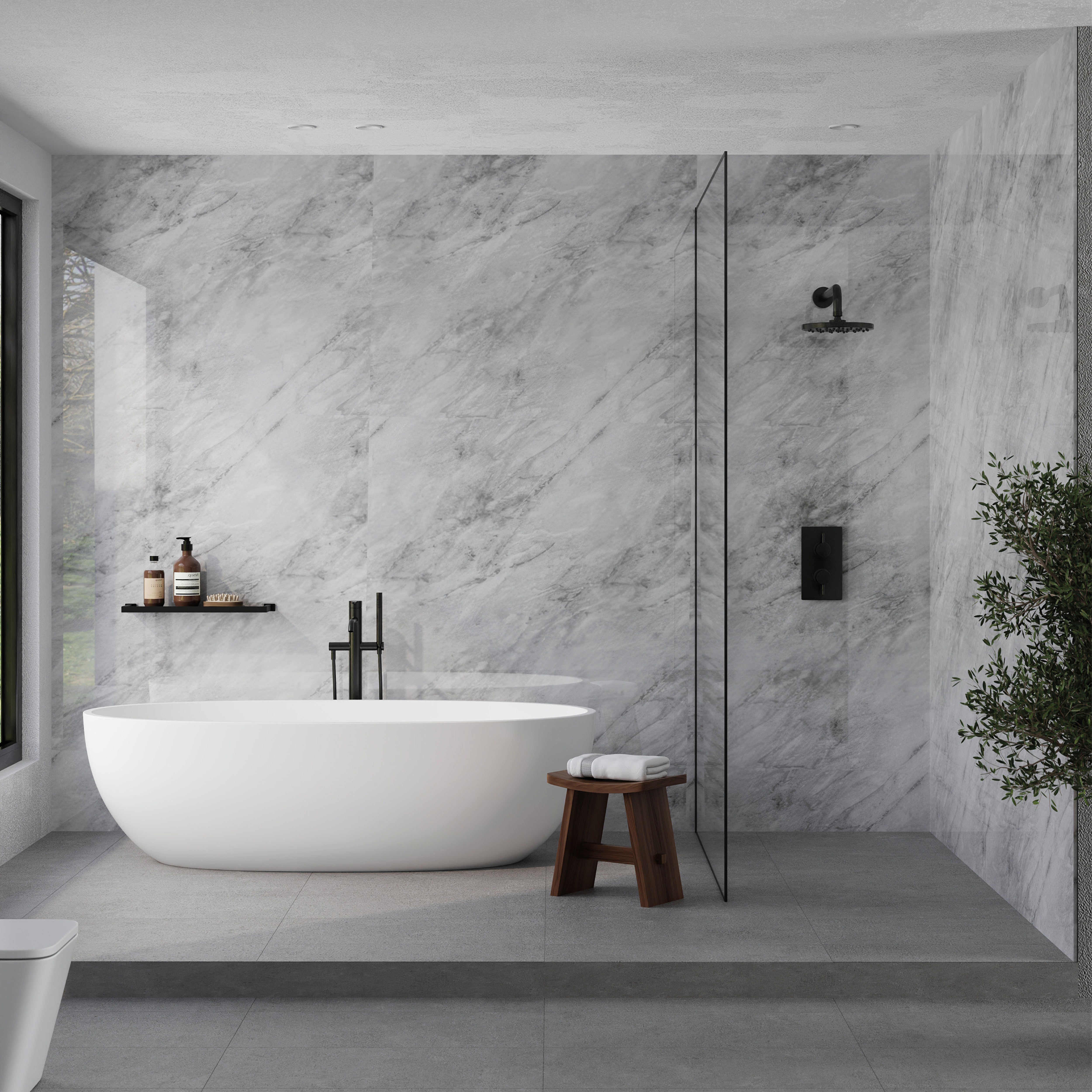 PVC Bathroom Wall Panel (H)2400mm (W)1000mm - Gloss Grey Marble effect