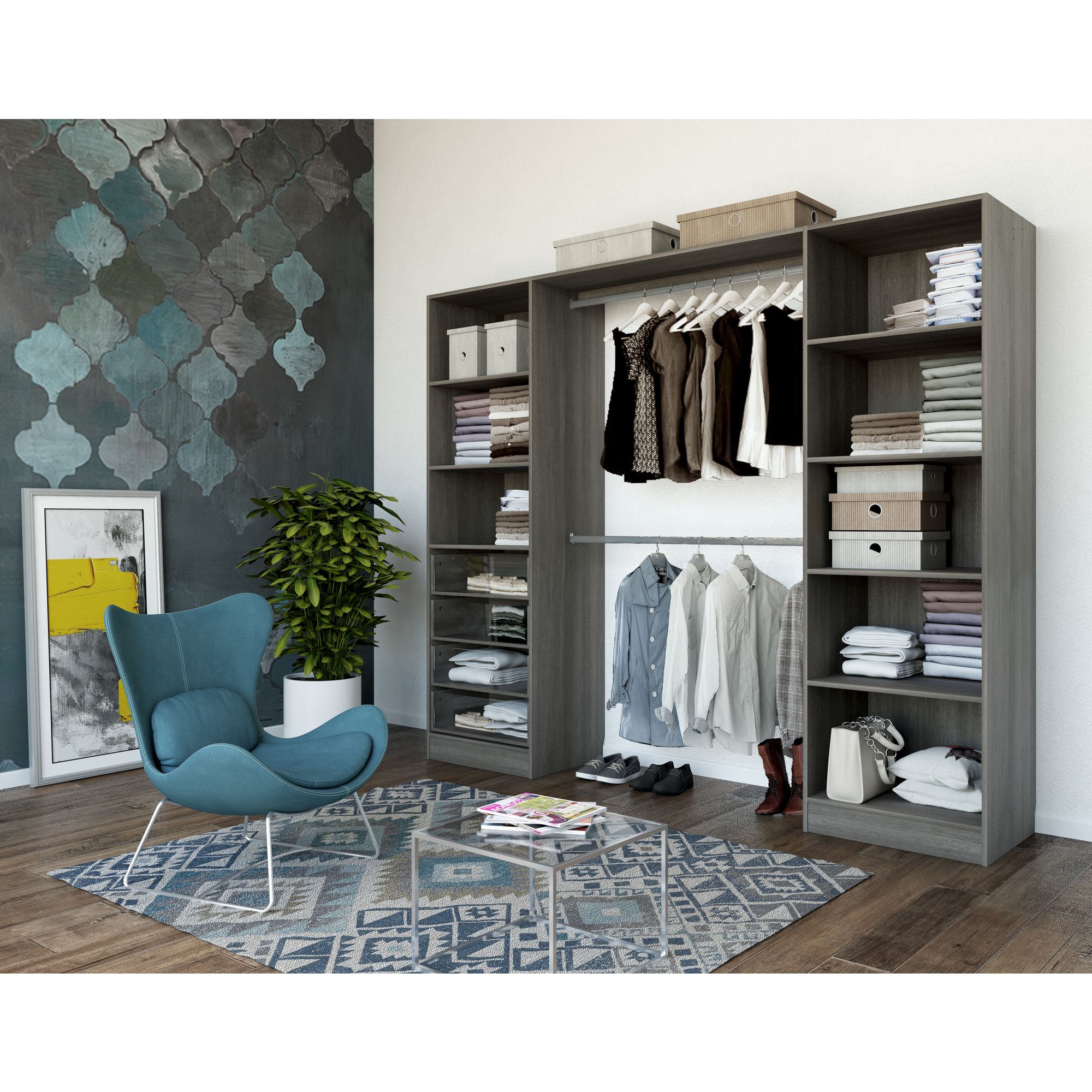 Qazar Matt grey oak effect Large Wardrobe Bedroom Freestanding Dressing ...