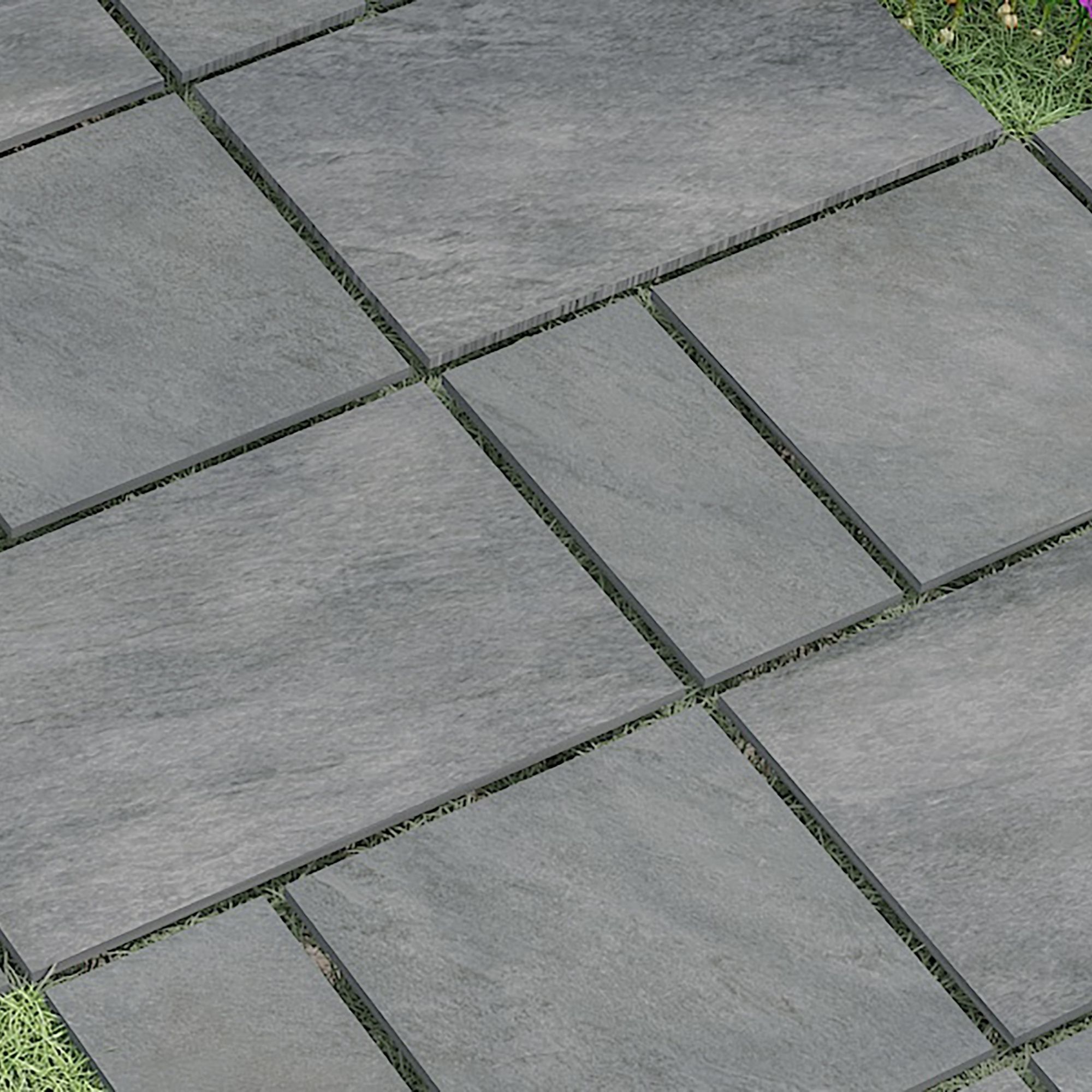 Qua Dakota Grey Matt Stone effect Textured Porcelain Outdoor Floor Tile ...