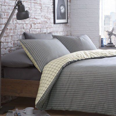 Racing Green Jaipur Check & striped Cream & grey King Bedding set