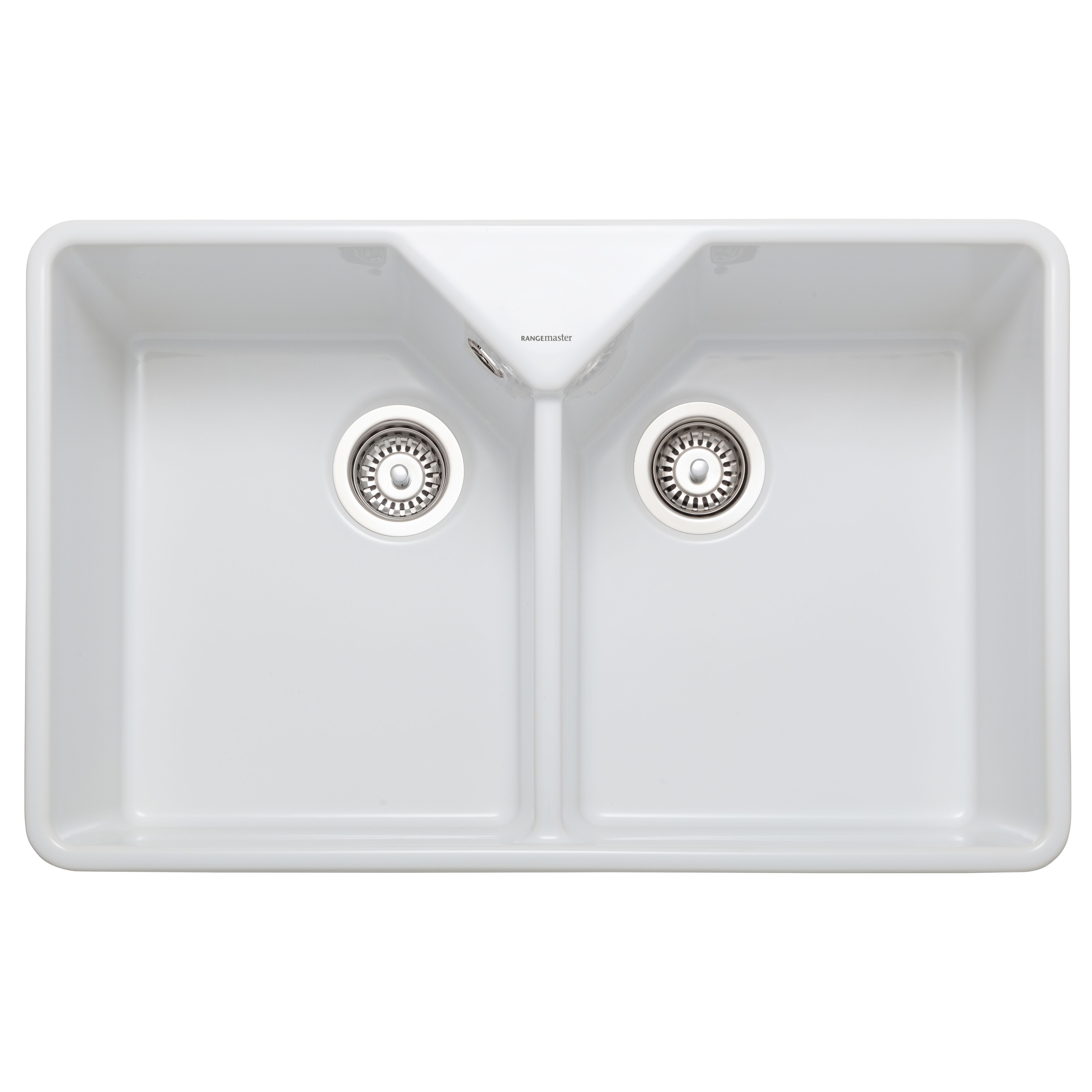 Rangemaster Farmhouse White Ceramic 2 Bowl Sink 591mm x 793mm | DIY at B&Q