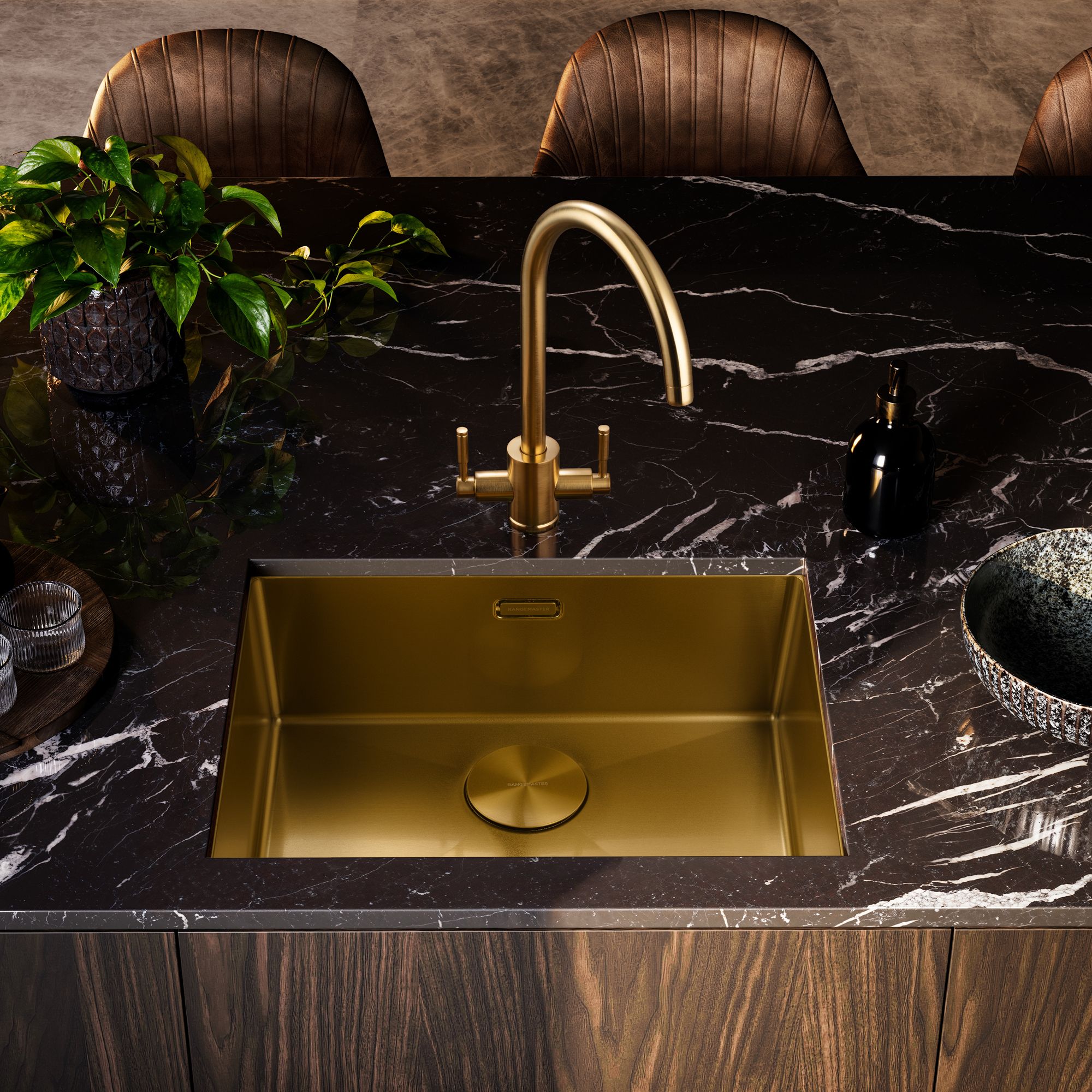 Rangemaster Prism Gold Stainless steel 1 Bowl Kitchen sink 440mm x 540mm