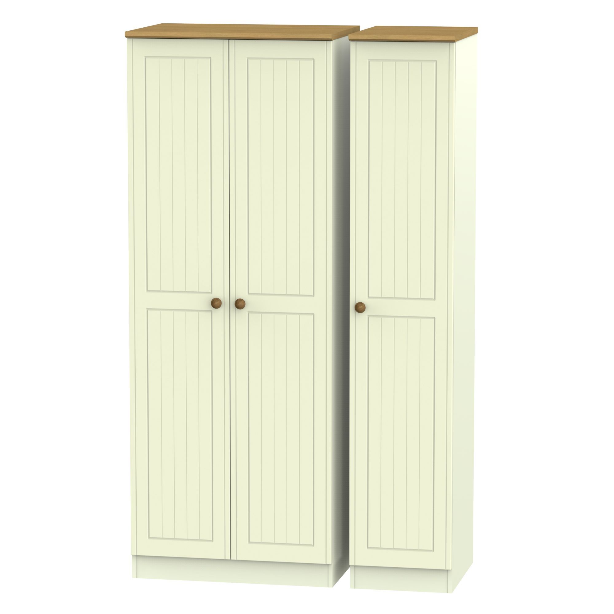 Ready assembled Contemporary Matt cream oak effect Tall Triple Wardrobe ...