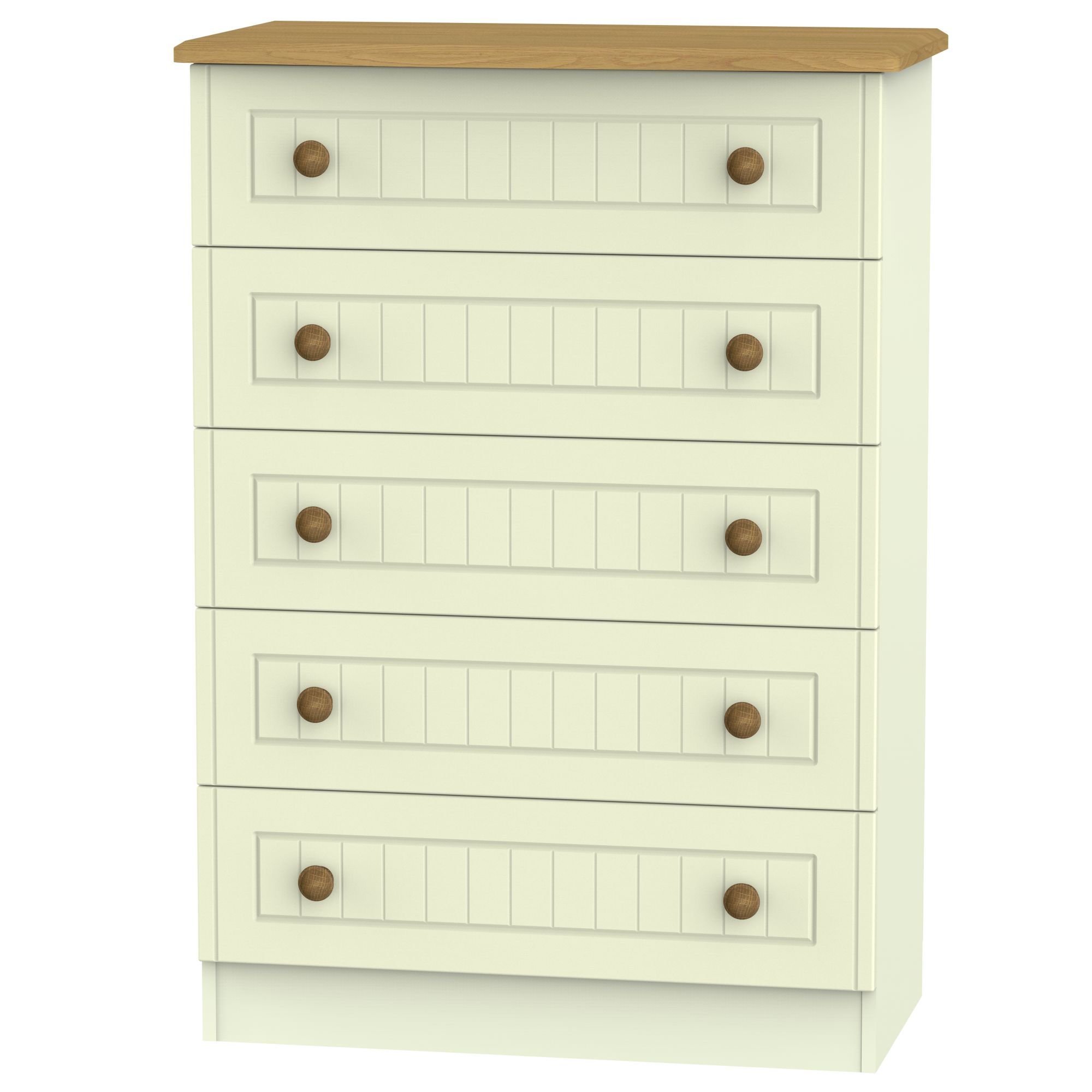 Ready assembled Matt cream oak effect 5 Drawer Chest of drawers (H ...