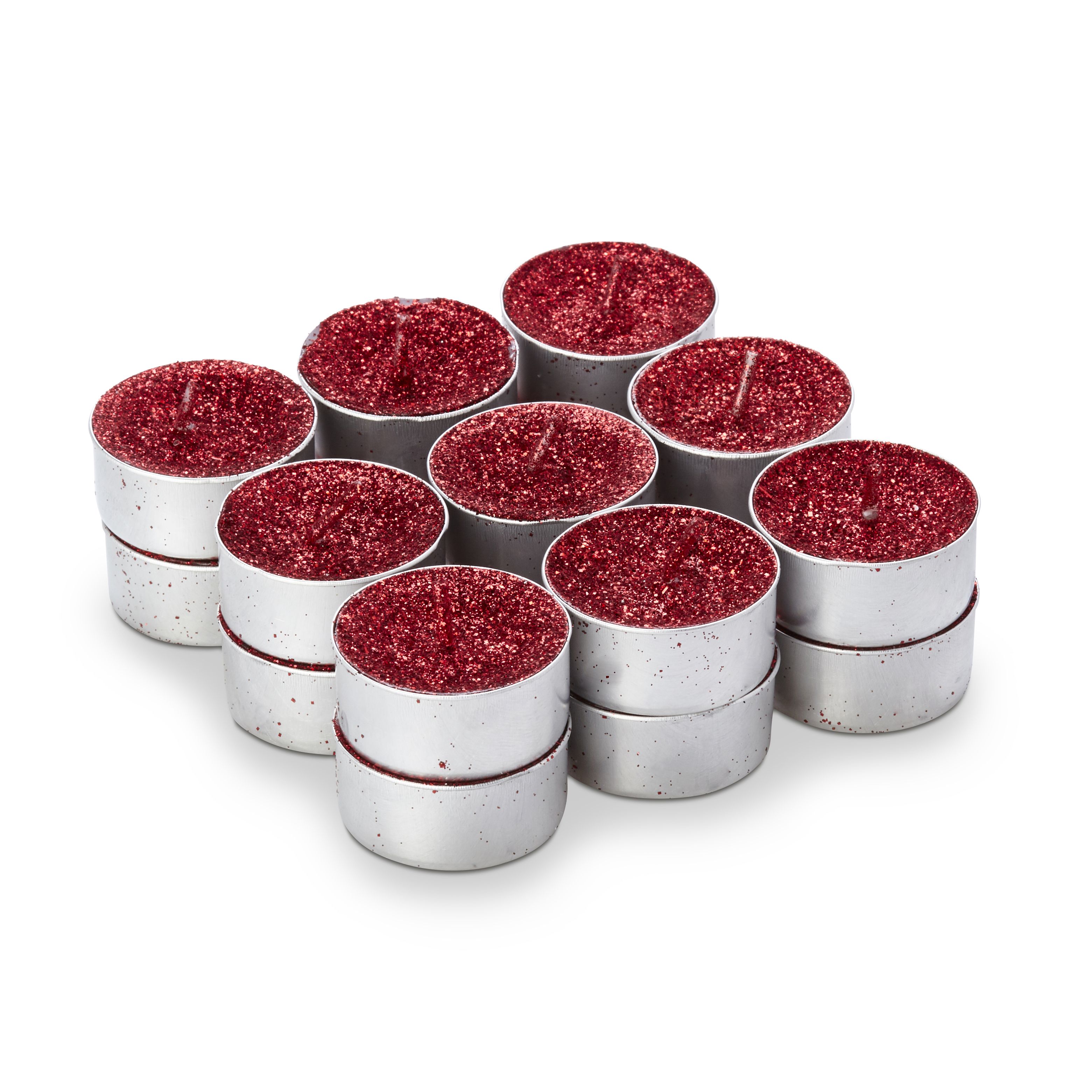 Red glitter Tea light, Pack of 18 | DIY at B&Q