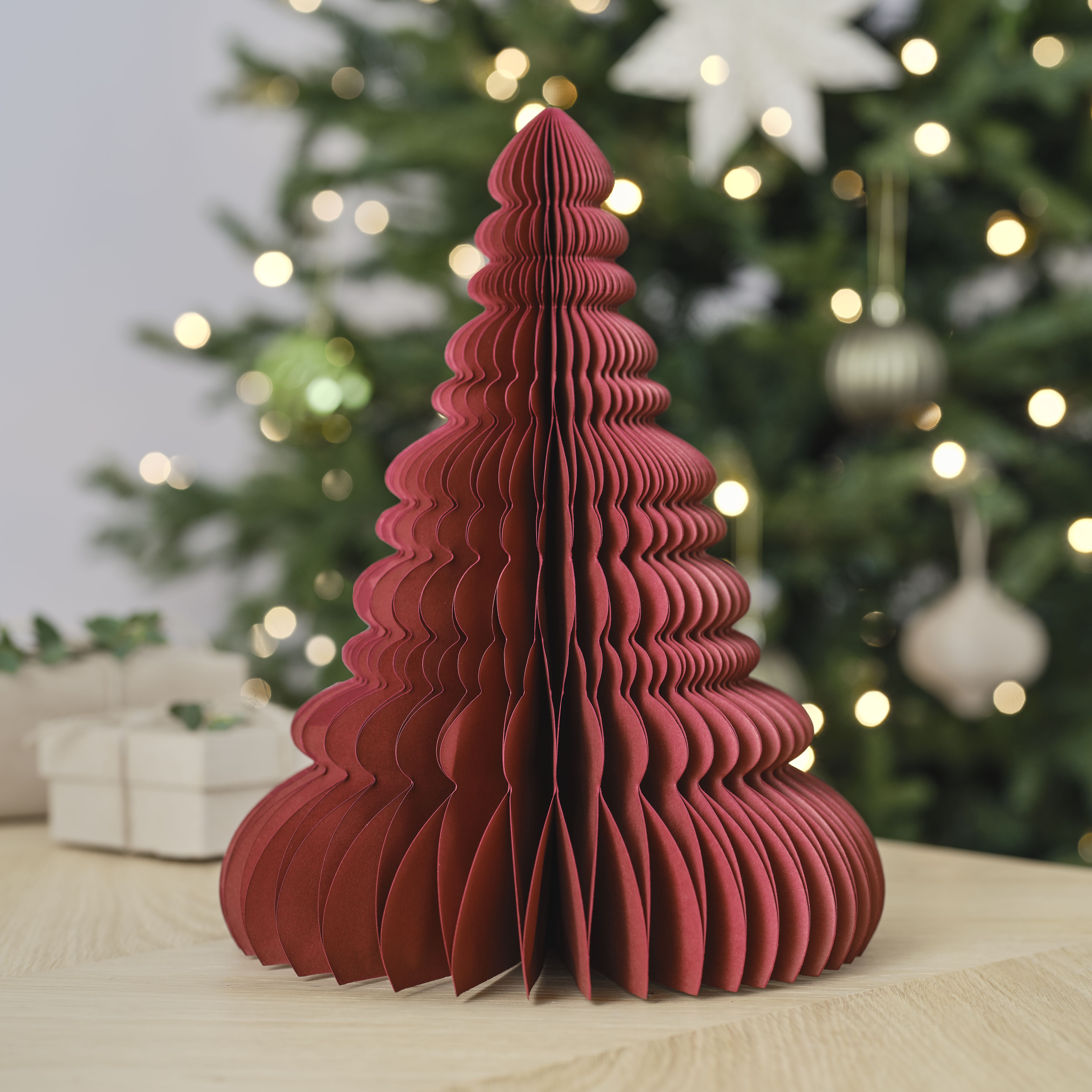 Red Large paper tree Christmas Freestanding Table top decoration (H) 300mm
