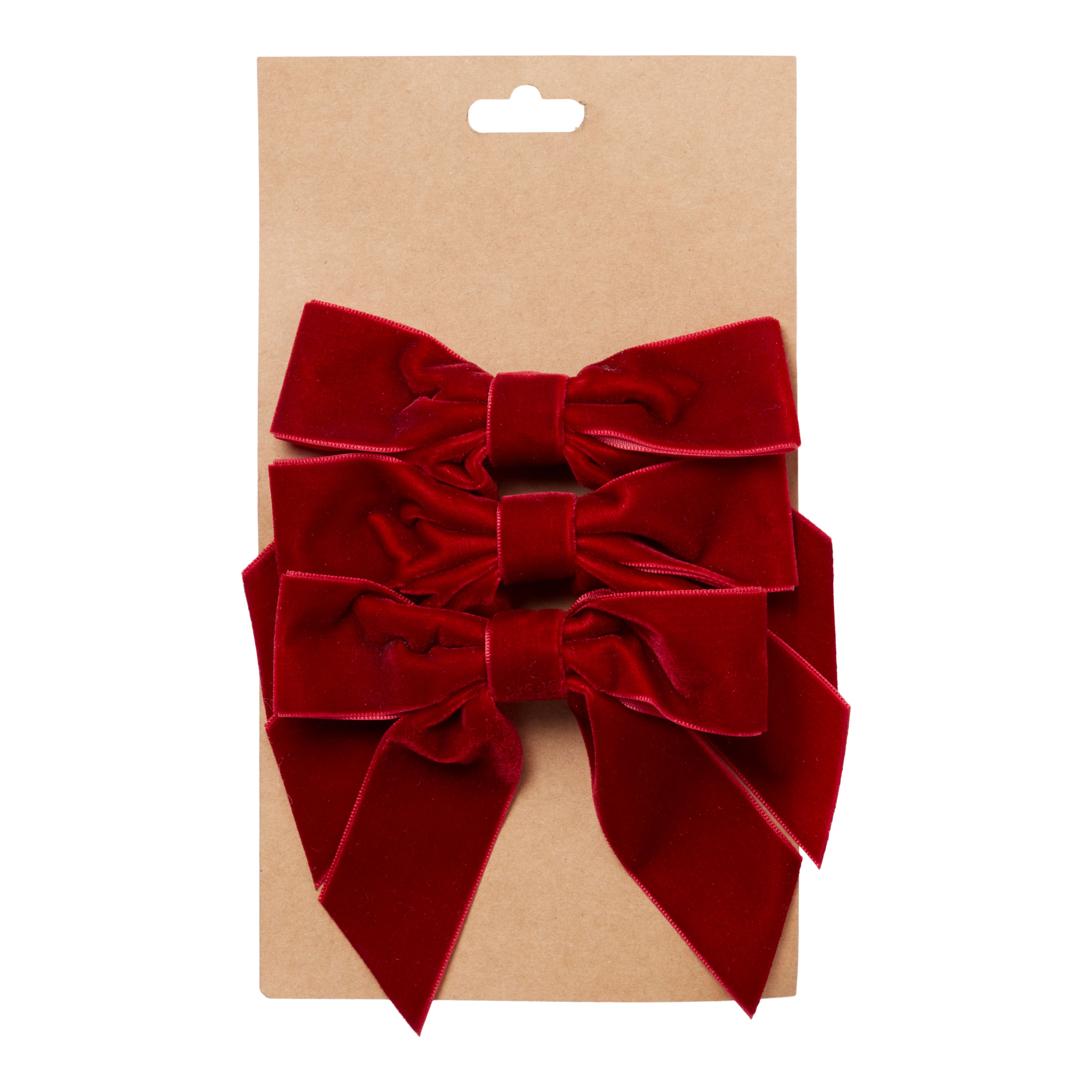 Red Velvet effect Bow Hanging decoration set, Set of 3
