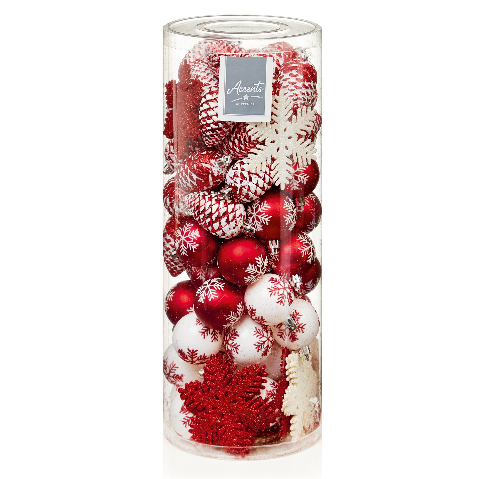 Red & white Glitter effect Mixed Plastic Decoration, Pack of 84 (D ...