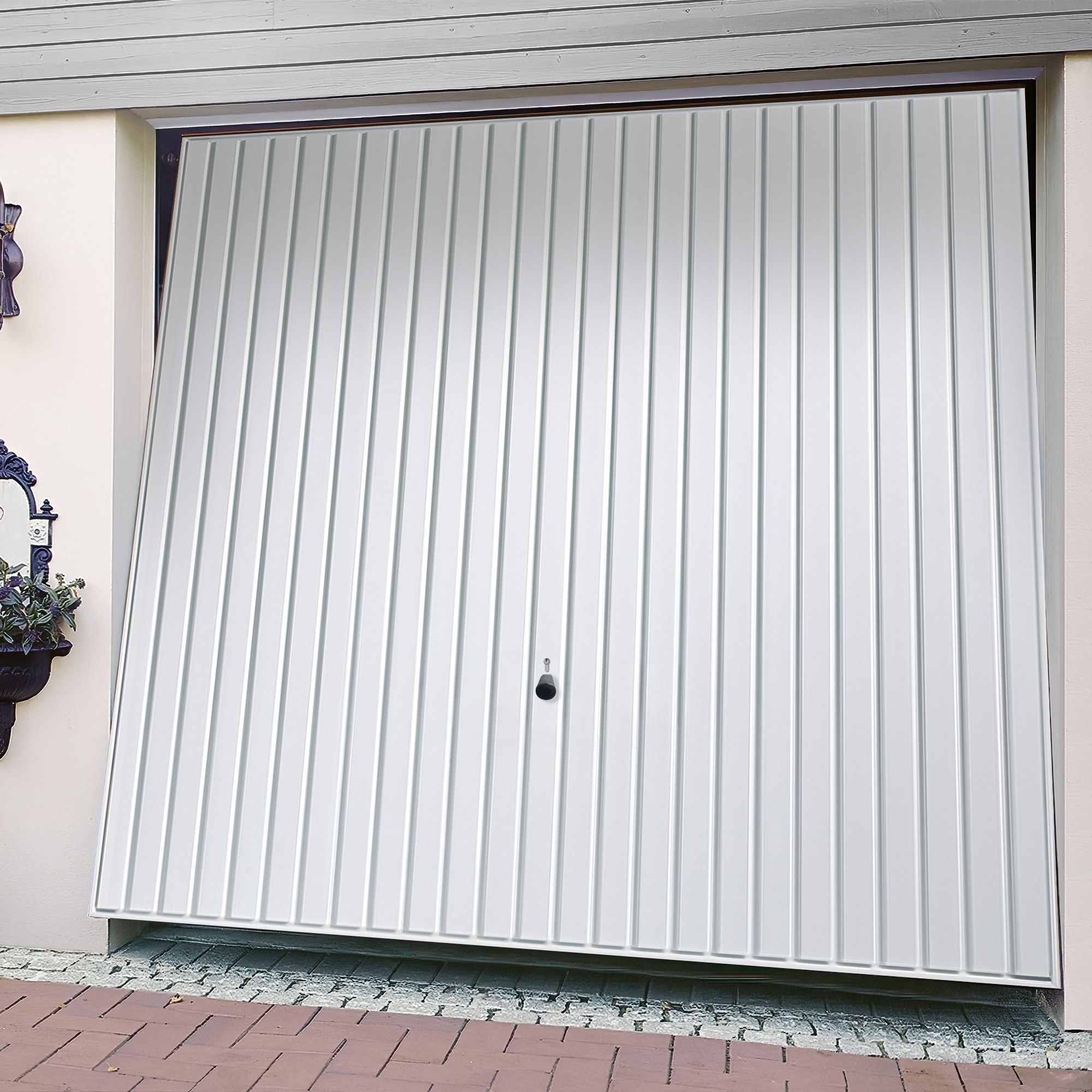 Regency Vertically ribbed Up & over White Retractable Garage door, (H ...