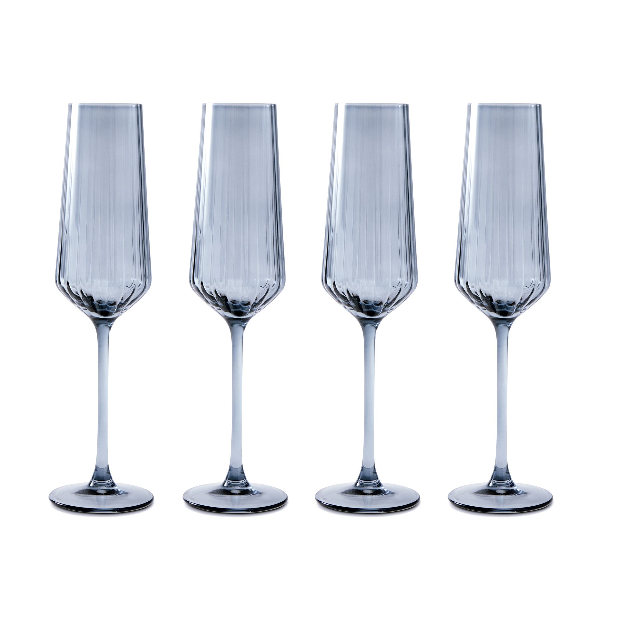 Ribbed Blue Glass 270ml Champagne glass, Pack of 4