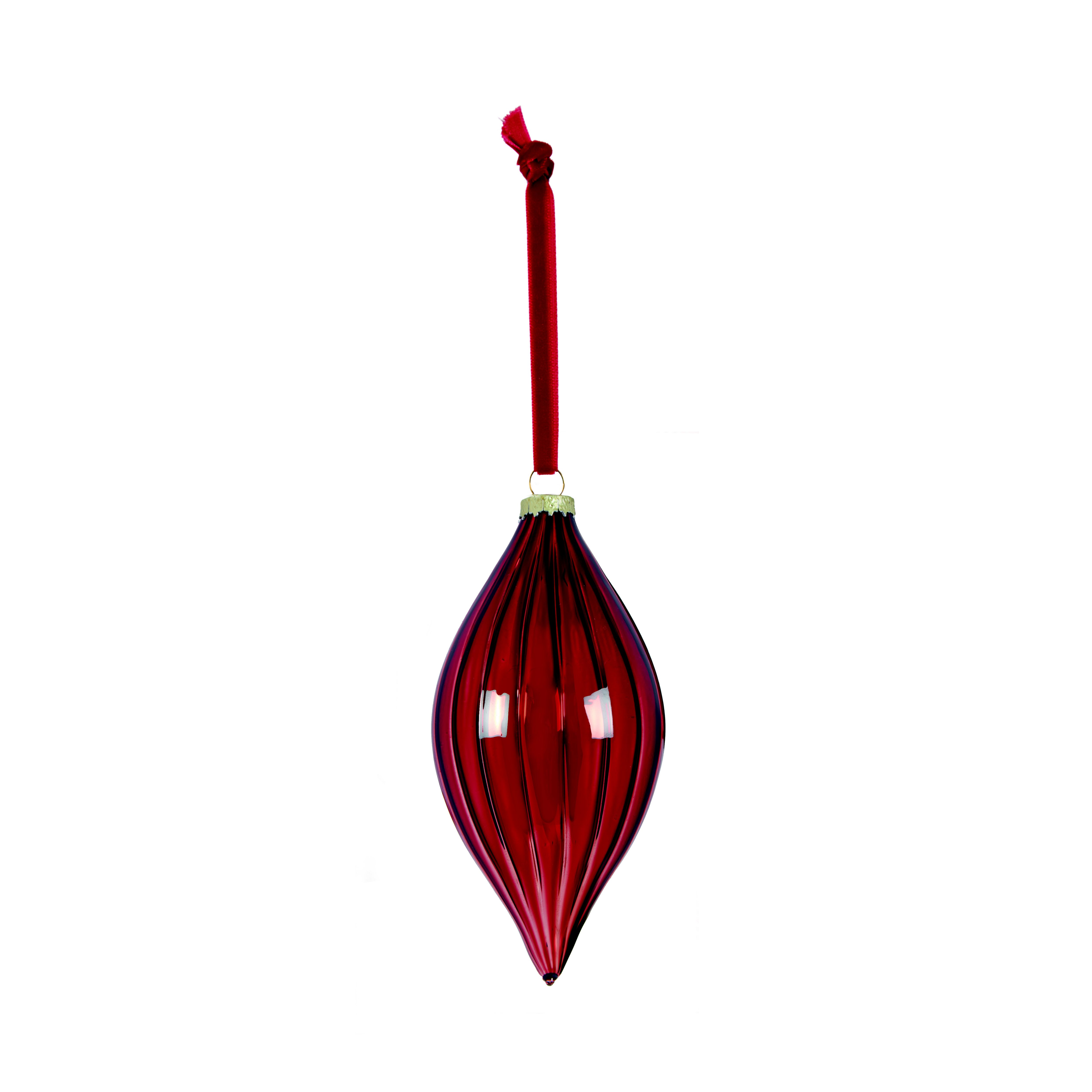 Ribbed Glass Drop Bauble (D) 80mm - Red
