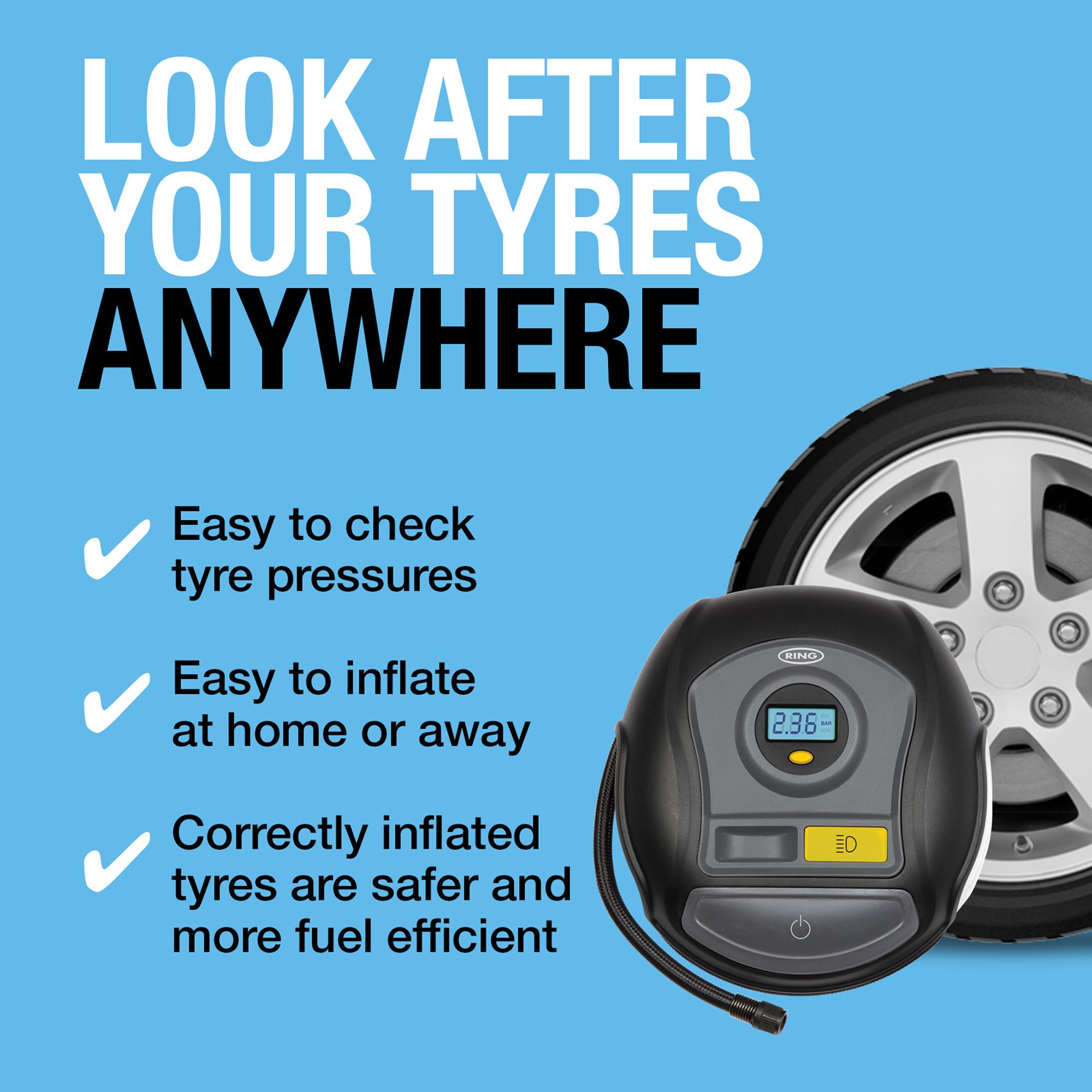 Ring 12v digital tyre inflator store