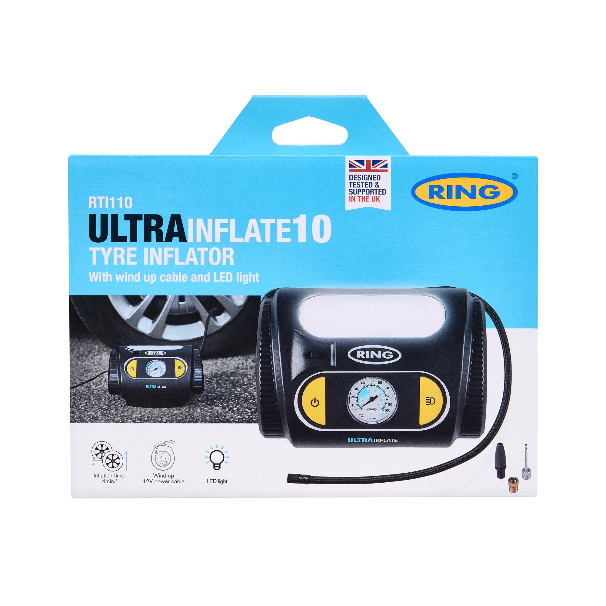 Ring Automotive UltraInflate Black 12V Analogue dial Powered tyre ...