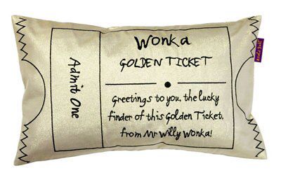 Roald Dahl Golden ticket Embroidered effect Cushion, (L)30cm x (W)50cm