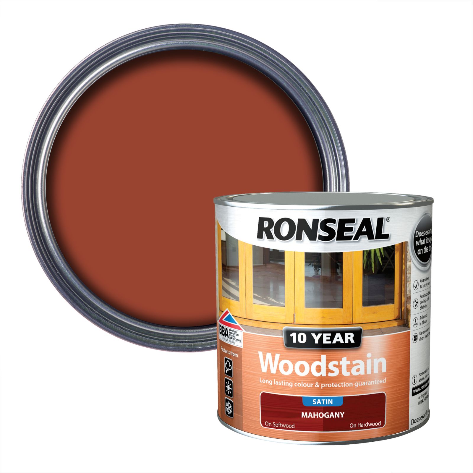 Ronseal 10 Year Mahogany Satin Quick dry Doors & window frames Wood ...
